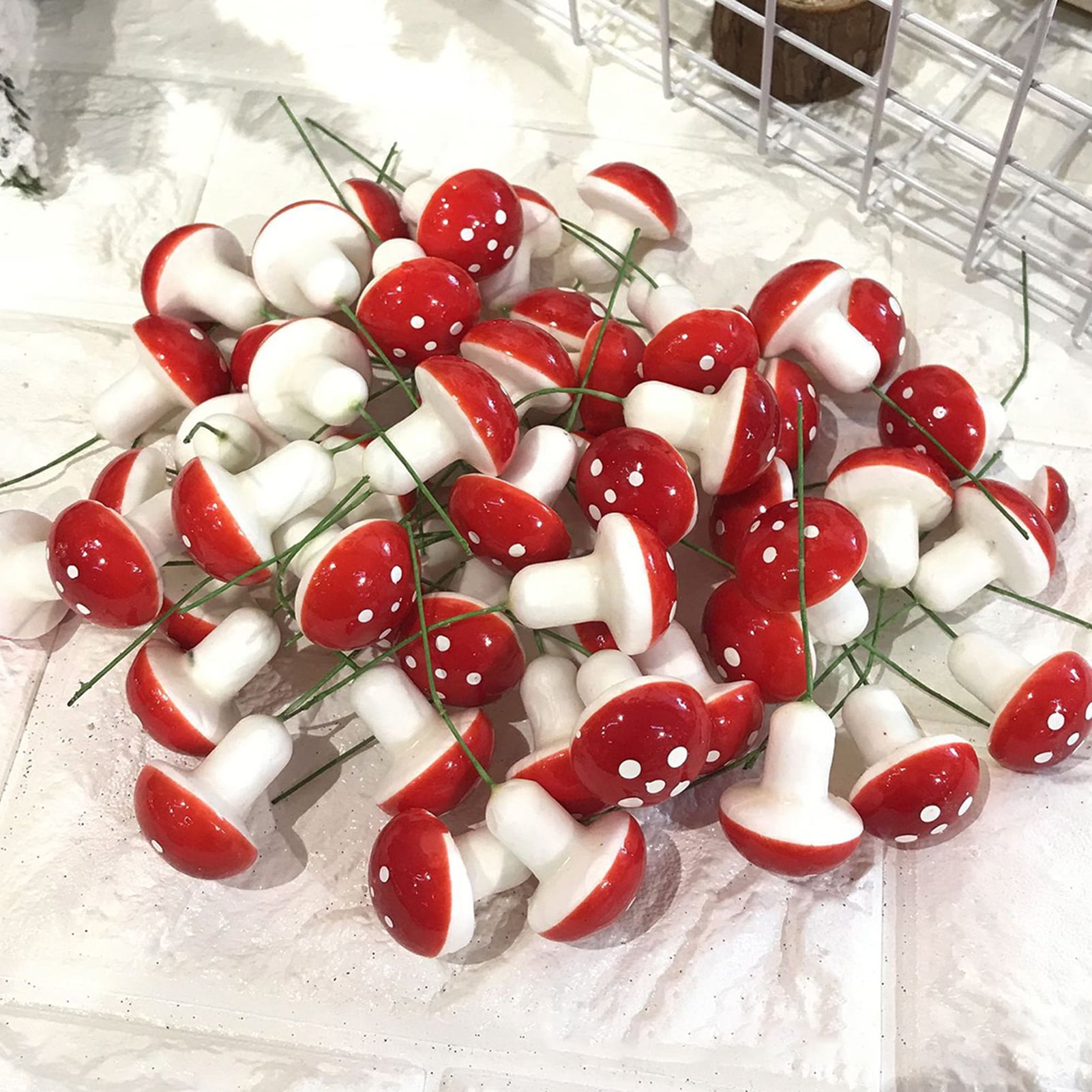 Gwong 100Pcs/Set Creative Mushroom Decor Vivid Polystyrene Cute ...