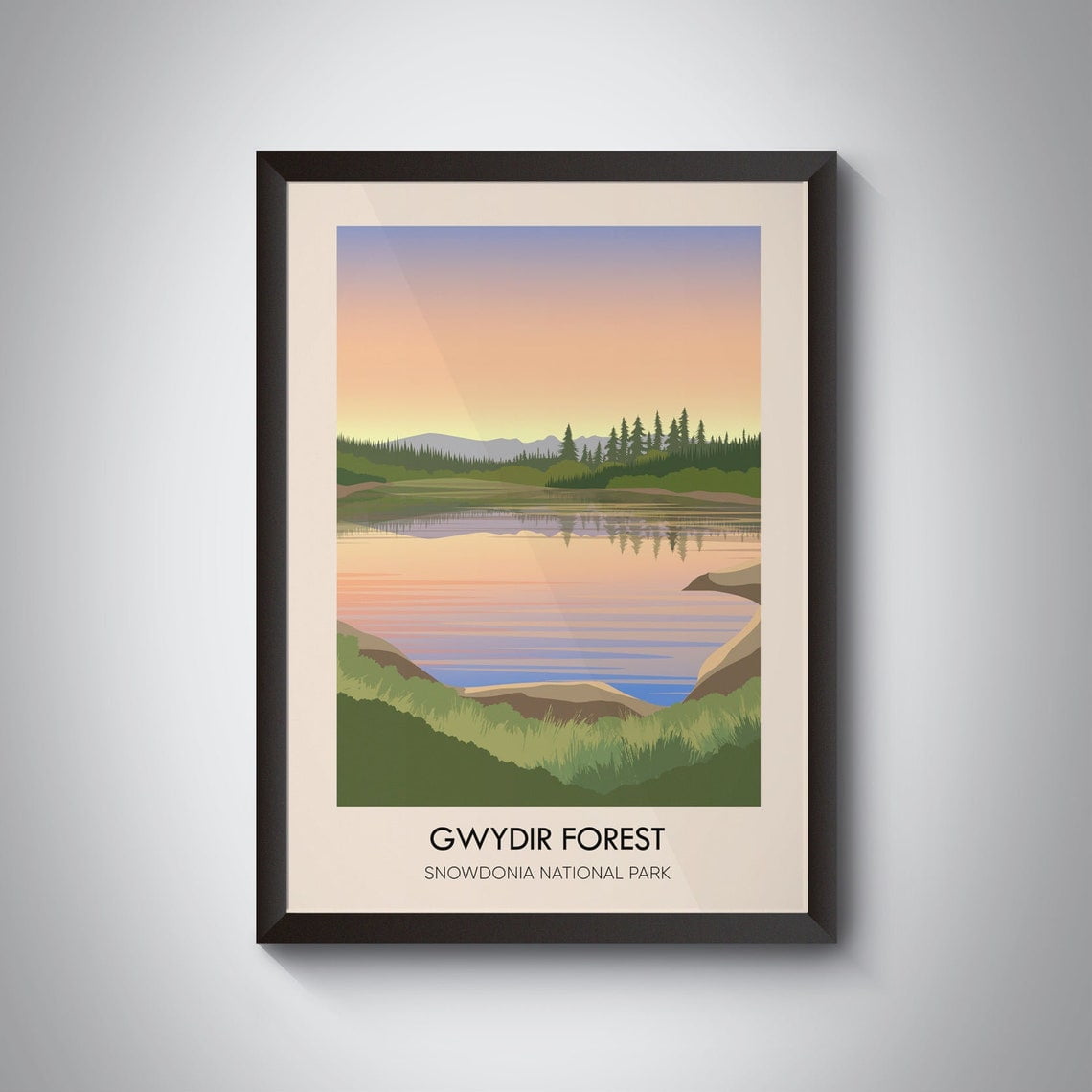 Gwydir Forest Travel Poster, Snowdonia National Park Print, Framed Wall Art Gift, Conwy Wales ...