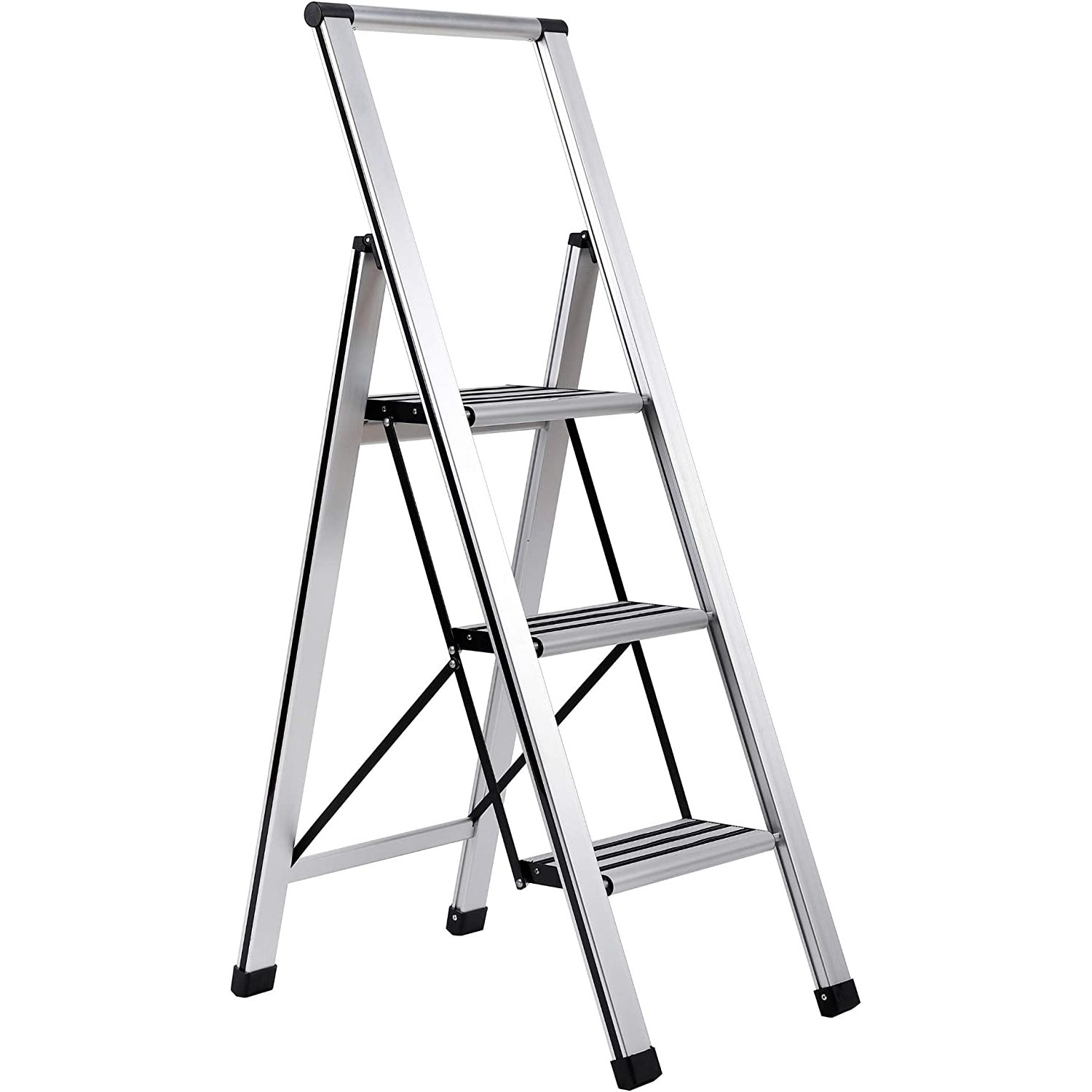GxIne 3-Step Slim Aluminum Step Ladder - Sturdy Thin Folding Stool - 3 ...