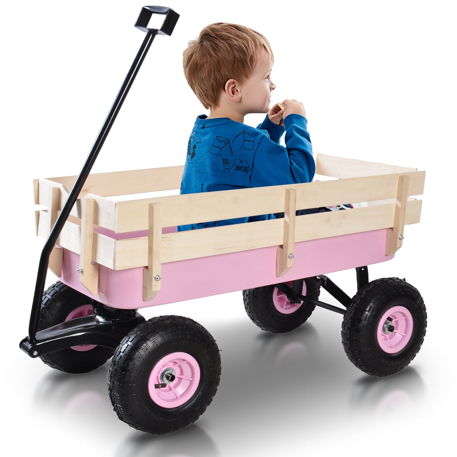 Gxcevsou All Terrain Wagons for Kids Wagon with Removable Wooden Side ...