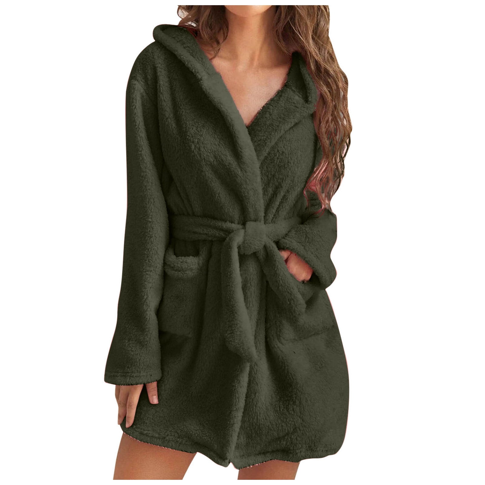 Gxdcog Fuzzy Soft Robes For Women Long Plush Hooded Robe Fluffy Warm