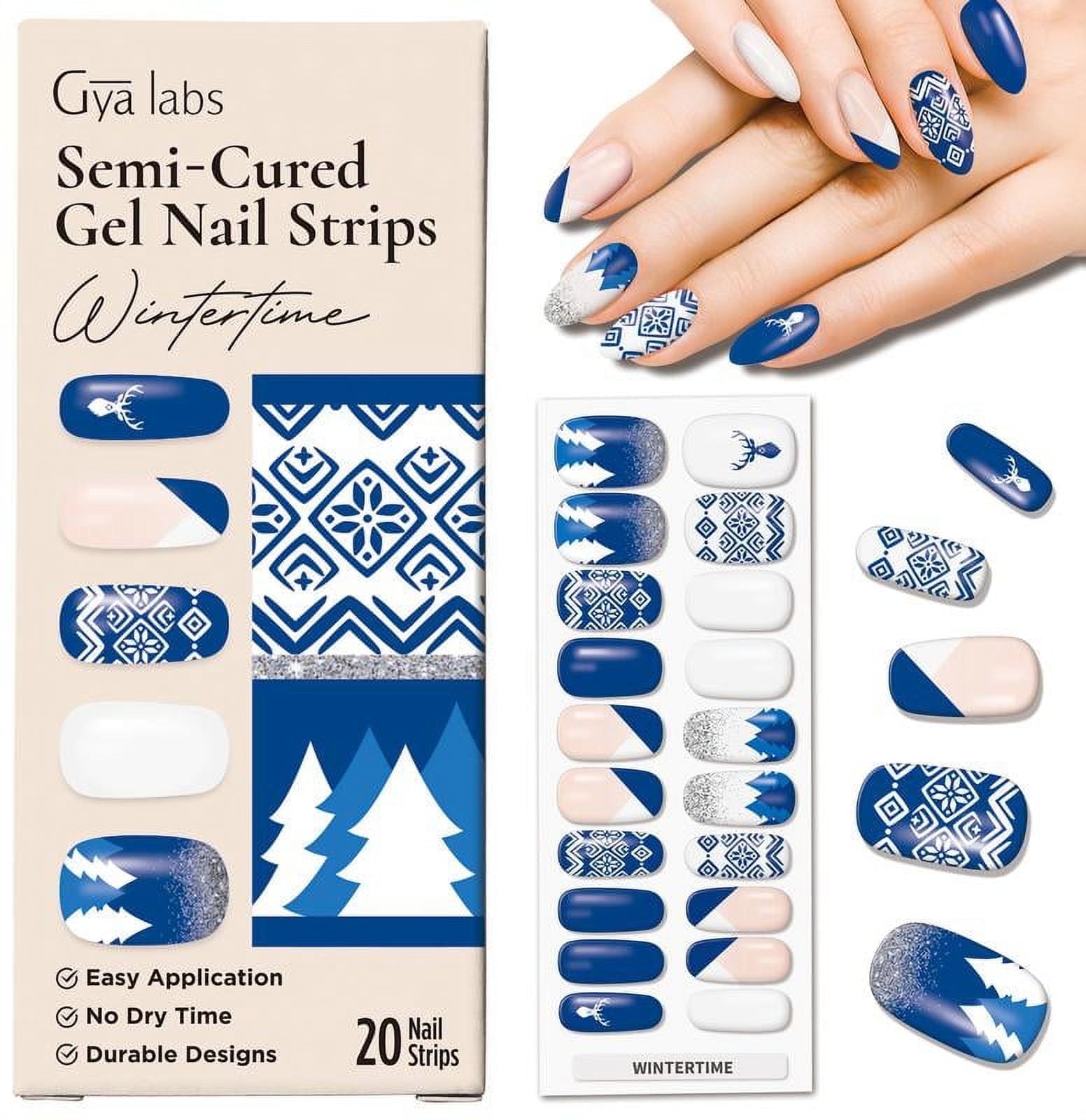 Gya Labs Nail Stickers - Festive - Wintertime | Long Lasting Nails for Women - Semi Cured Gel ...