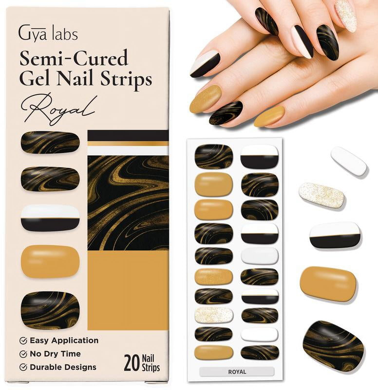 Gya Labs Nail Stickers - Long Lasting Nails for Women - Semi Cured Gel Nail Strips (20 Pcs ...