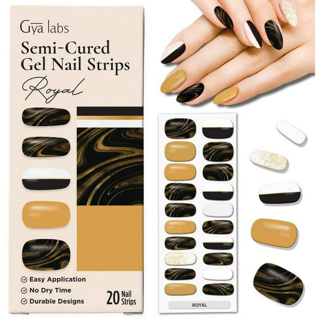 Gya Labs Nail Stickers - Long Lasting Semi Cured Gel Nail Strips (20 ...
