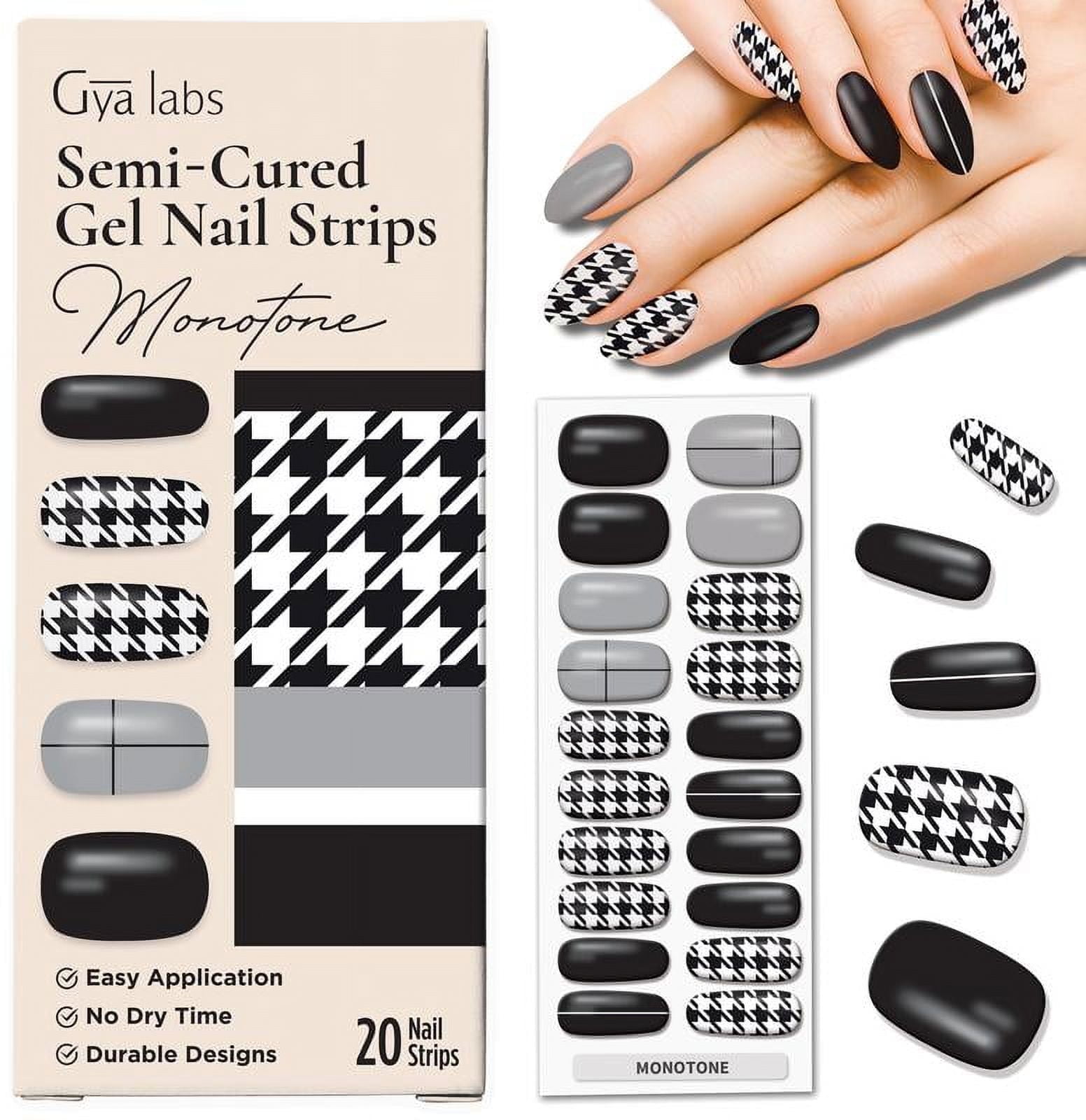 Gya Labs Nail Stickers, Semi-Cured Gel Nail Strips, Long Lasting Nail Art Kit, Monotone, 20 Pcs ...
