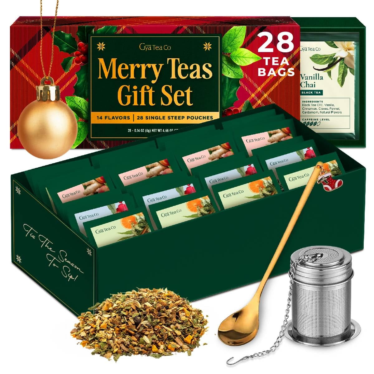Gya Tea Co 14 OKA4 Flavors Merry Tea Gift Set Variety Pack (28 Packs) - Assorted Loose Leaf Tea ...