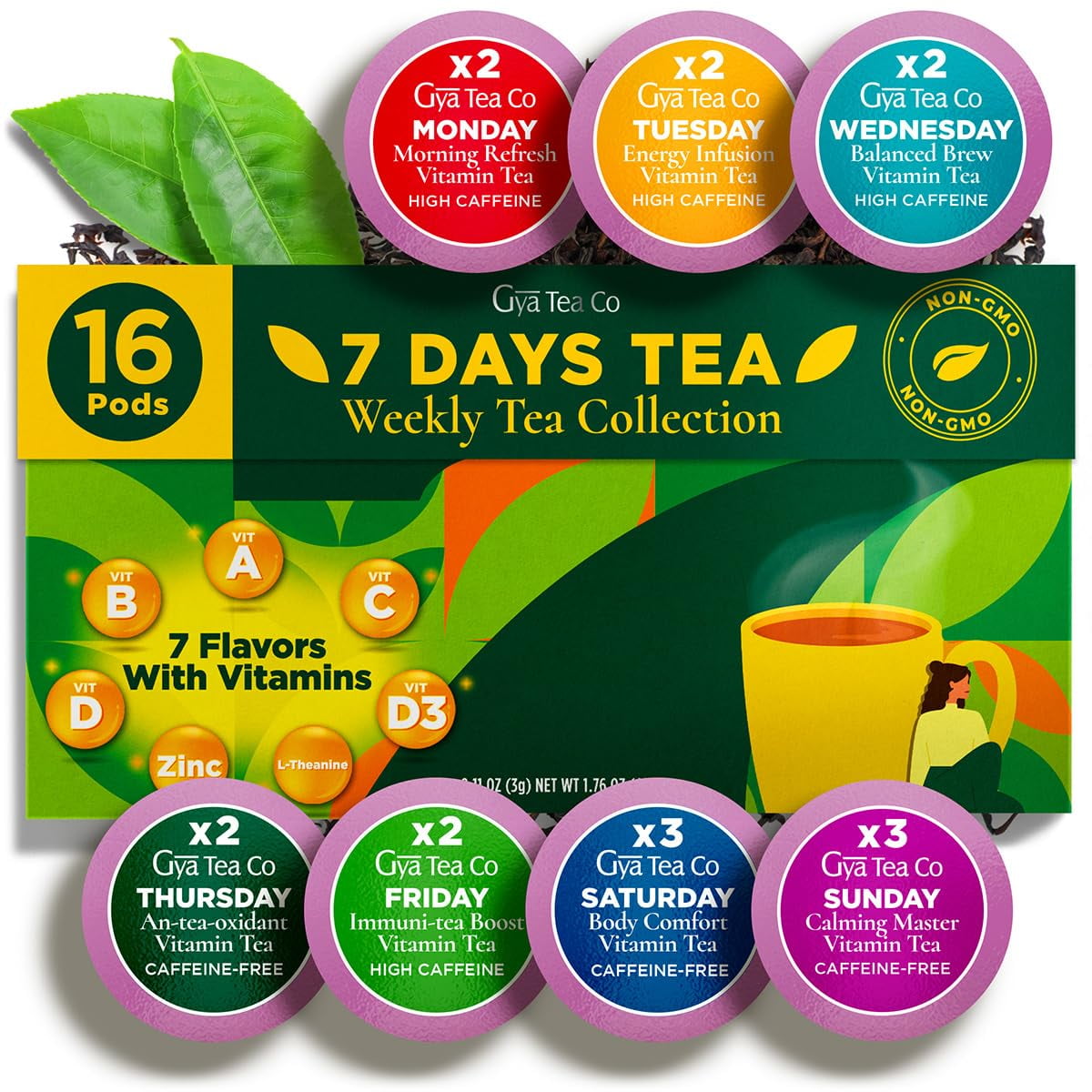 Gya Tea Co 7 OKA4 Days Collection Tea Gift Set (16 ct) - Weekly ...