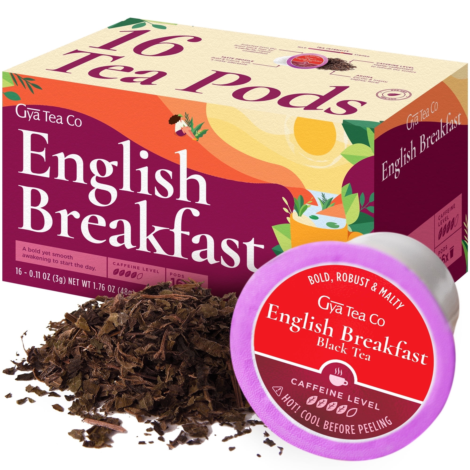 Gya Tea Co English Breakfast Tea Pods - High Caffeine Black Tea for ...