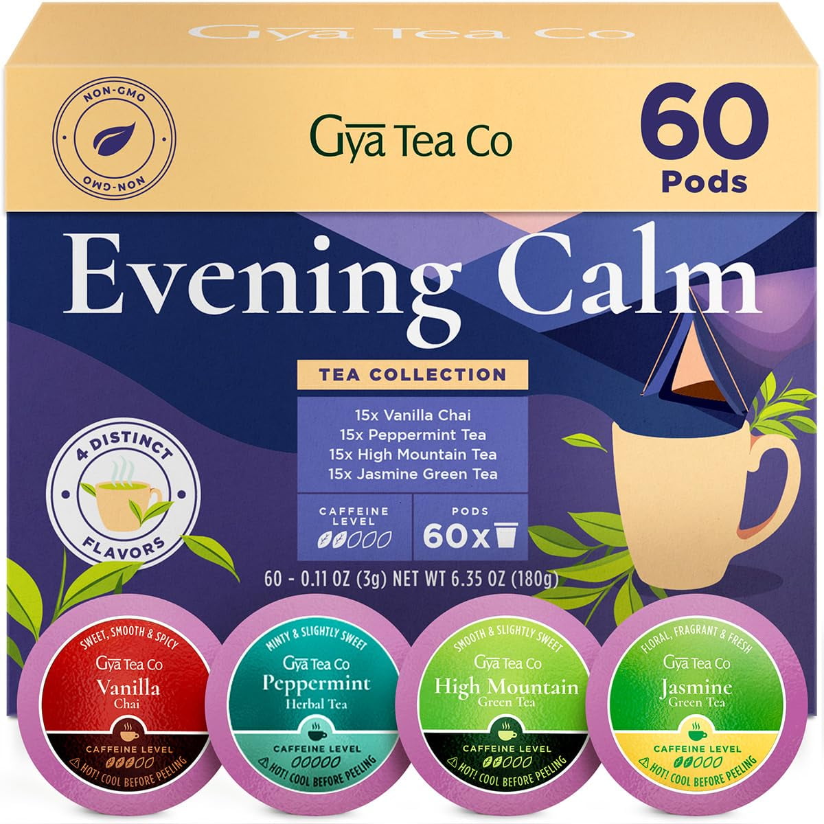 Gya Tea Co Evening BDF32 Calm Tea Gift Set (60 ct) - Assorted Tea Pod ...