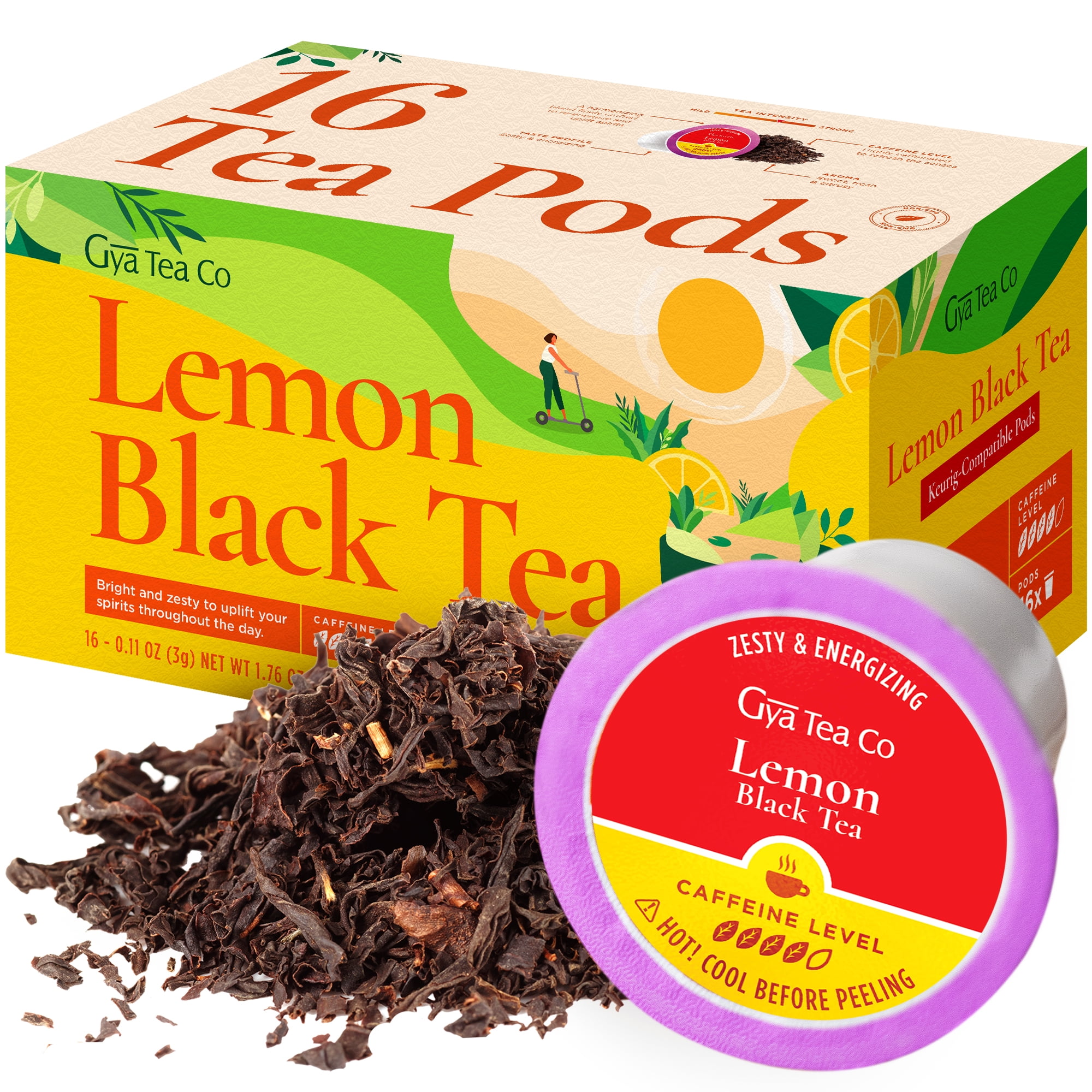 Gya Tea Co Lemon Black Tea Pods (16 ct) - A Wake You Up Caffeine Boost ...