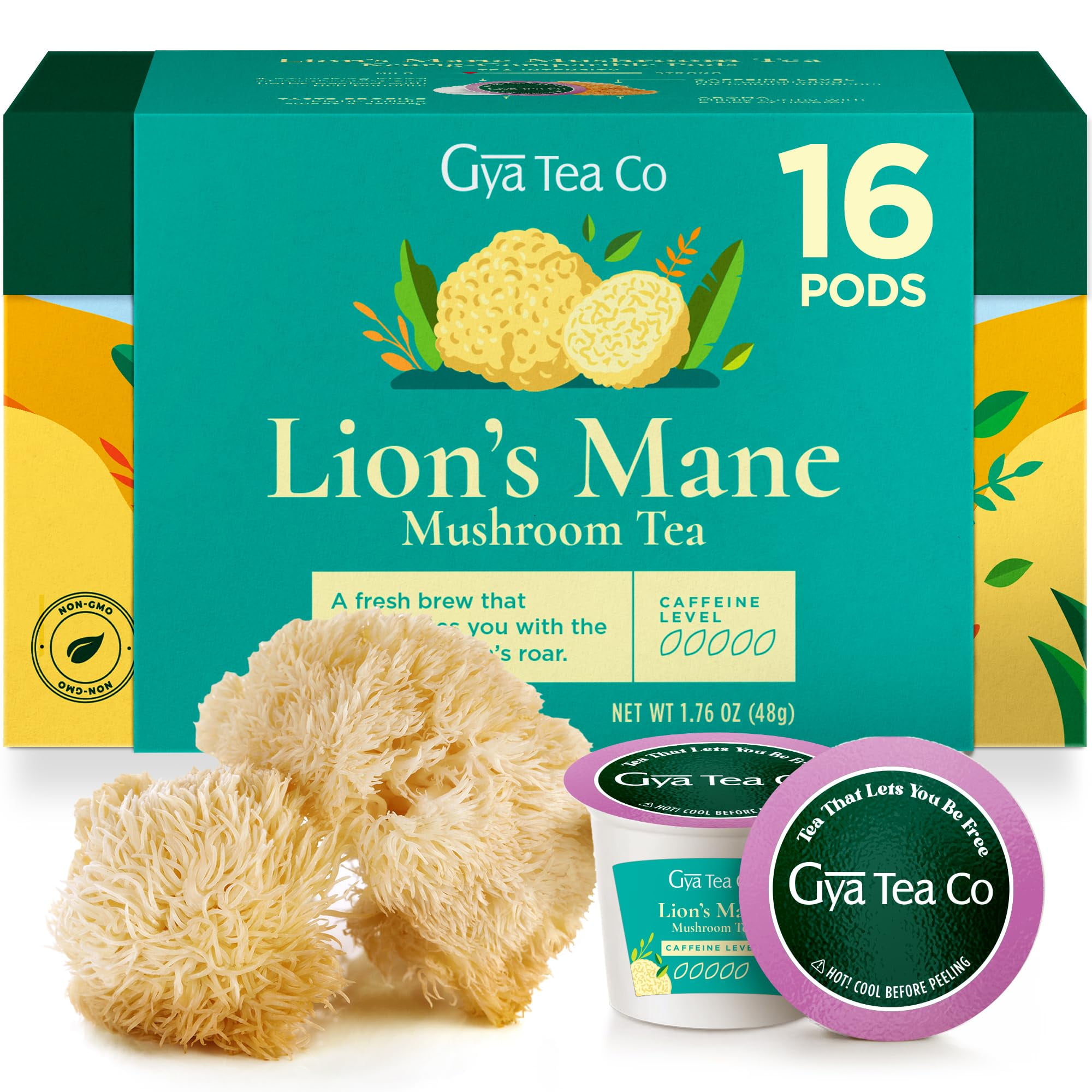 Gya Tea Co Lion's OKA4 Mane Mushroom Tea Gift Set (16 ct) - Decaf Tea ...