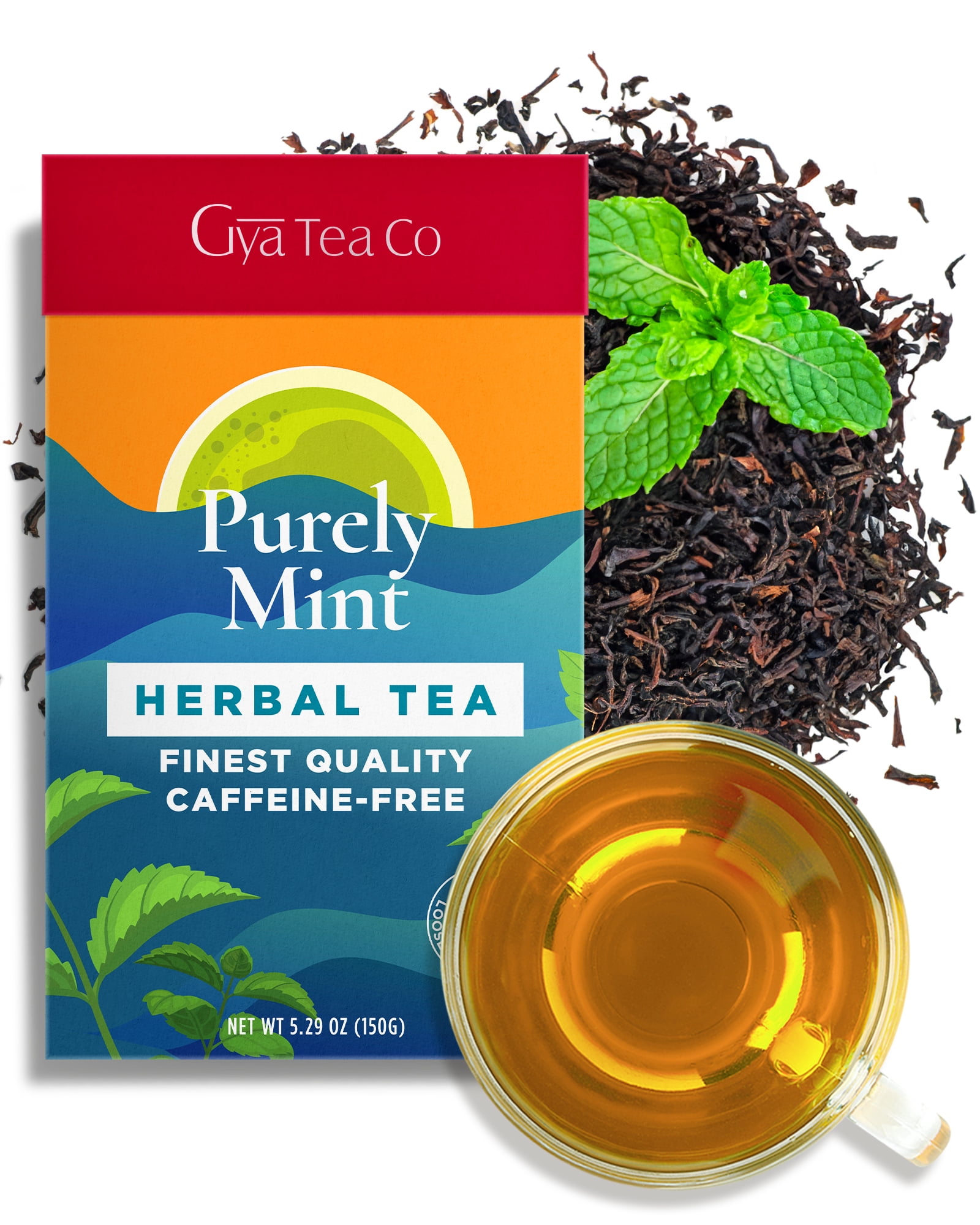 Gya Tea Co Pure Peppermint Loose Leaf Tea - 5.29oz, Makes 70 Cups. Decaf herbal tea for soothing ...