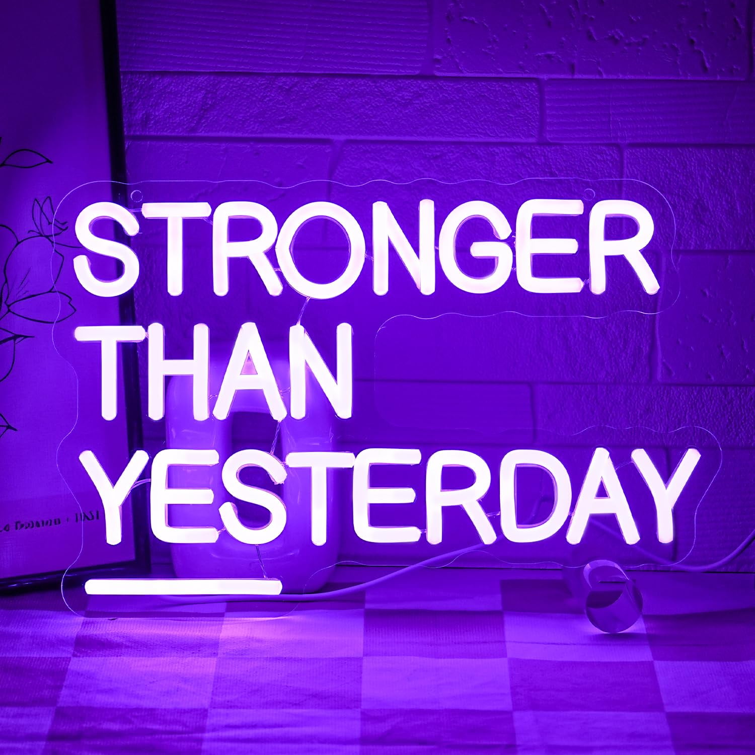 Gyaksjm Stronger Than Yesterday Neon Sign for Wall Decor Gym Neon Light ...