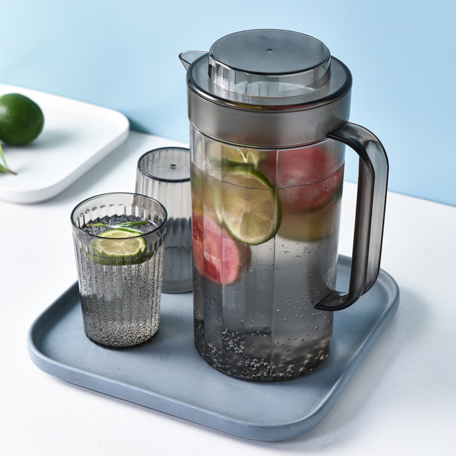 Gyedtr 2 Litre Plastic Pitcher with Lid and two cups BPA-FREE Eco ...
