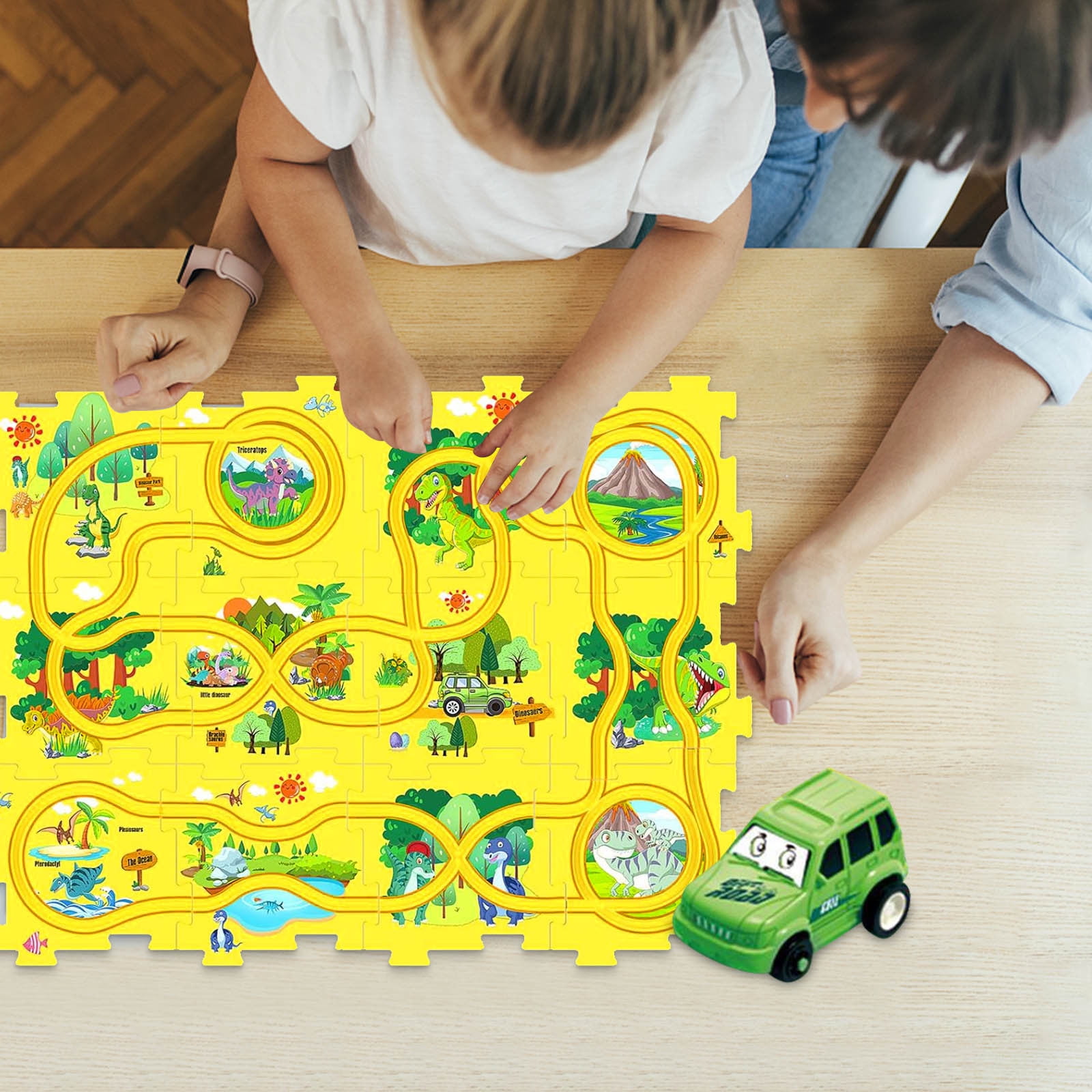Gyedtr 25pcs Puzzle Track Car Play Set,Battery-Operated Toy Vehicle ...
