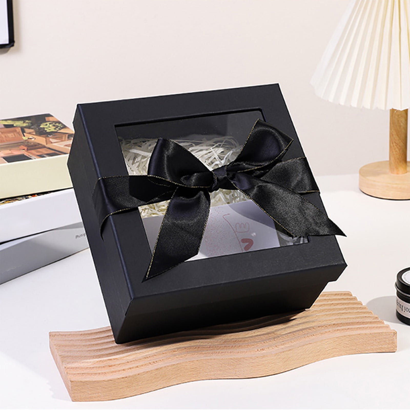 Gyedtr Black Gift Box with Transparent Window & Elegant Bow Valentine's ...