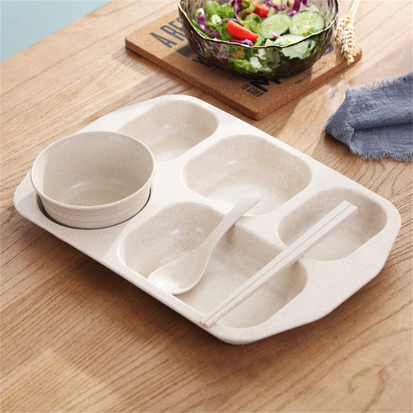 Gyedtr Divided Food Plates Straw Tray Reusable Bento Lunch Box With 5 ...