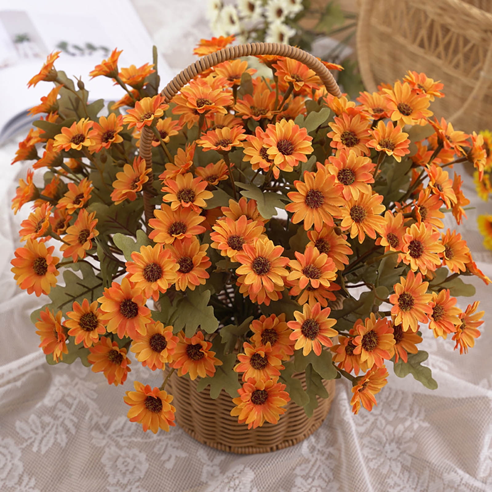 Gyedtr Fake White Flowers, Daisy Flowers Artificial, Fake Daisies ...