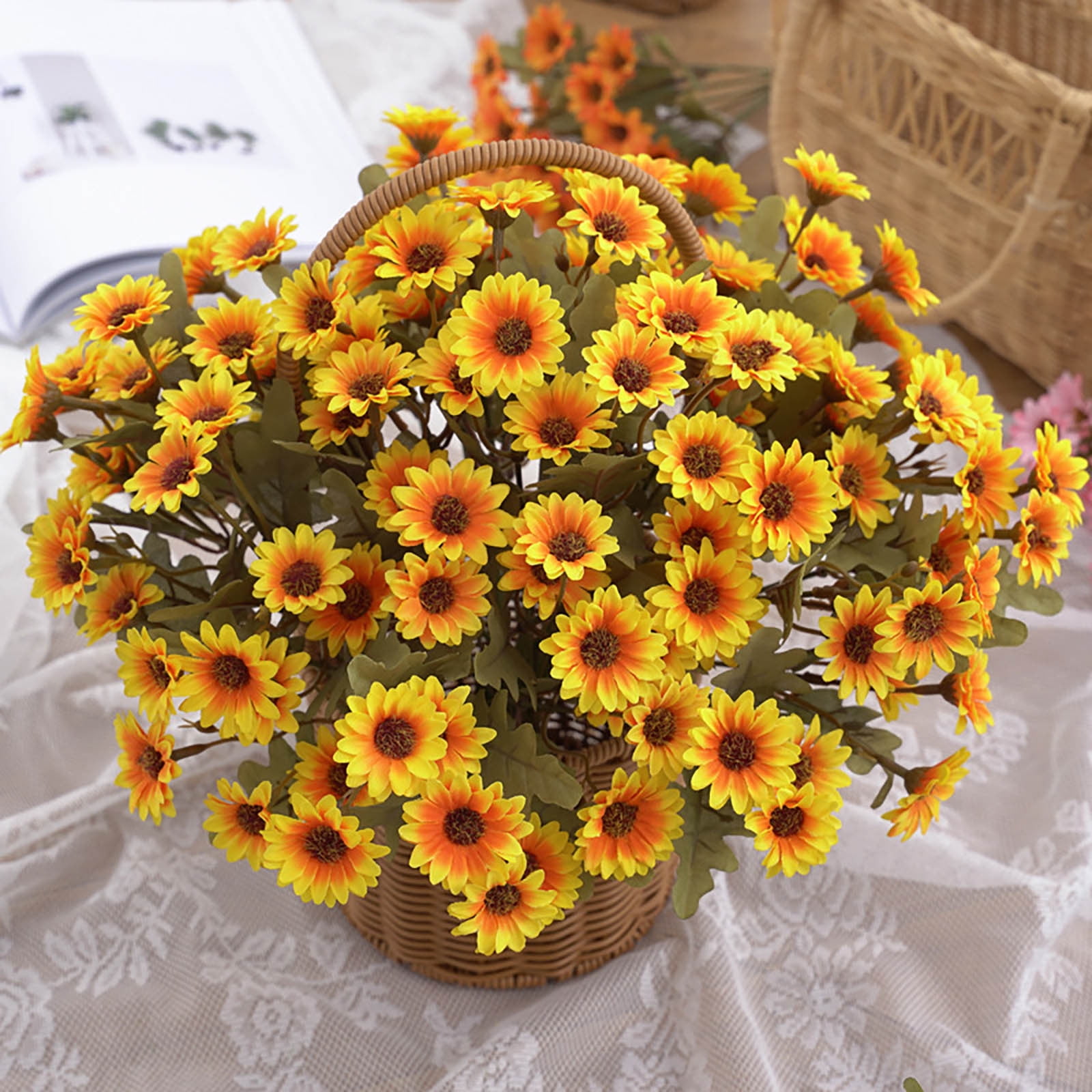 Gyedtr Fake White Flowers, Daisy Flowers Artificial, Fake Daisies ...