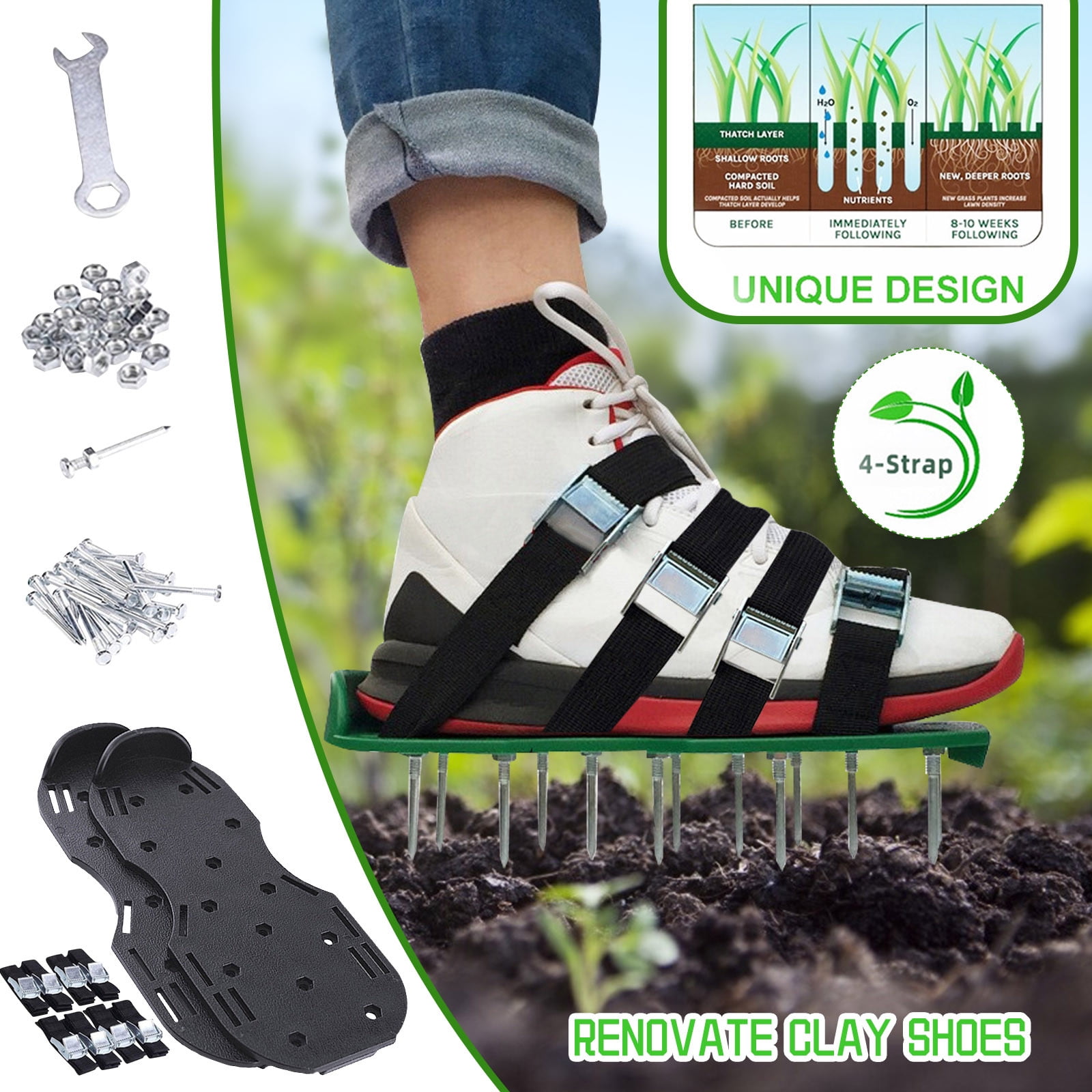 Gyedtr Garden Aeration Shoes with Metal Buckle & 26 Spikes for Care ...