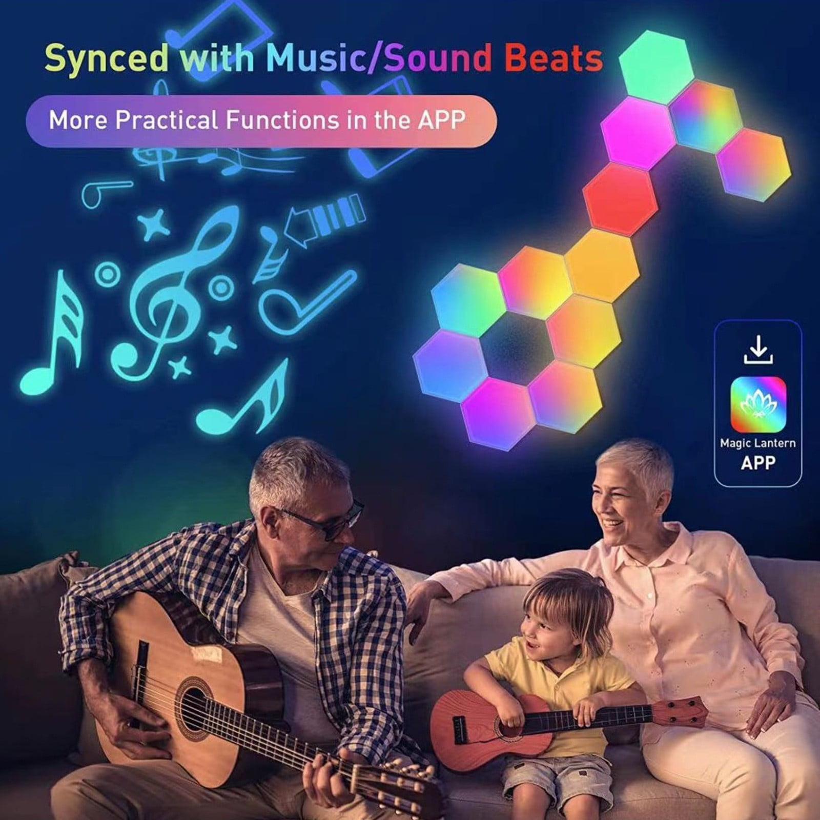 Gyedtr LED Wall Lights Hex And Music Sync RGB 6 Pack Led Wall Panel For ...