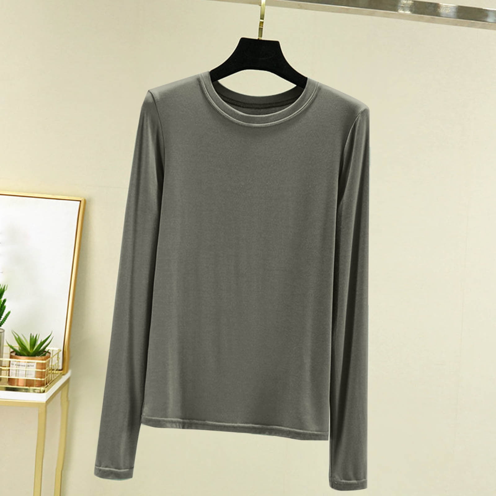Gyedtr Soft Comfy Cotton Tops Womens Fall Spring Basic V-Neck Long ...