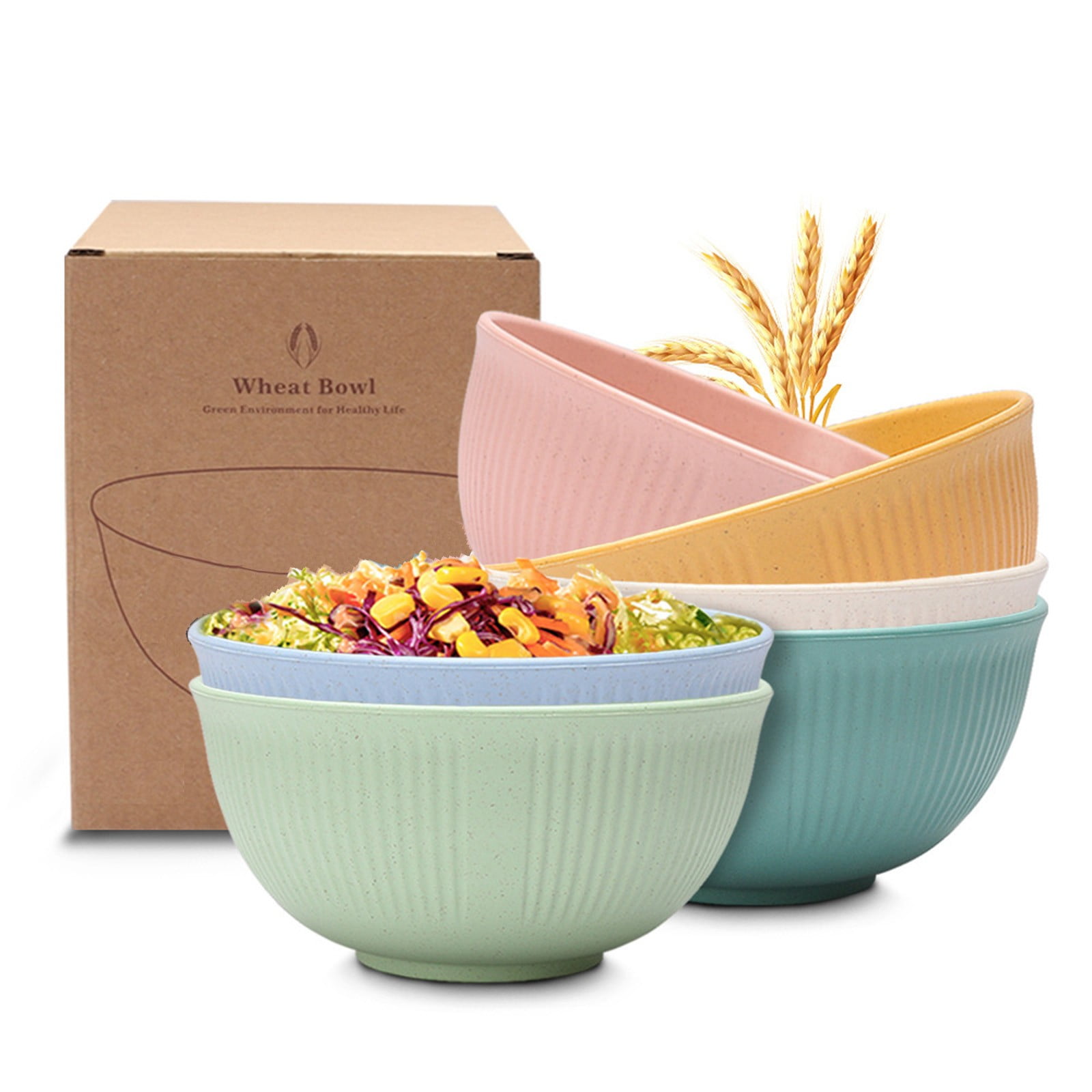 Gyedtr Unbreakable Cereal Bowls, Wheat Straw Bowls Set of 6, Microwave ...