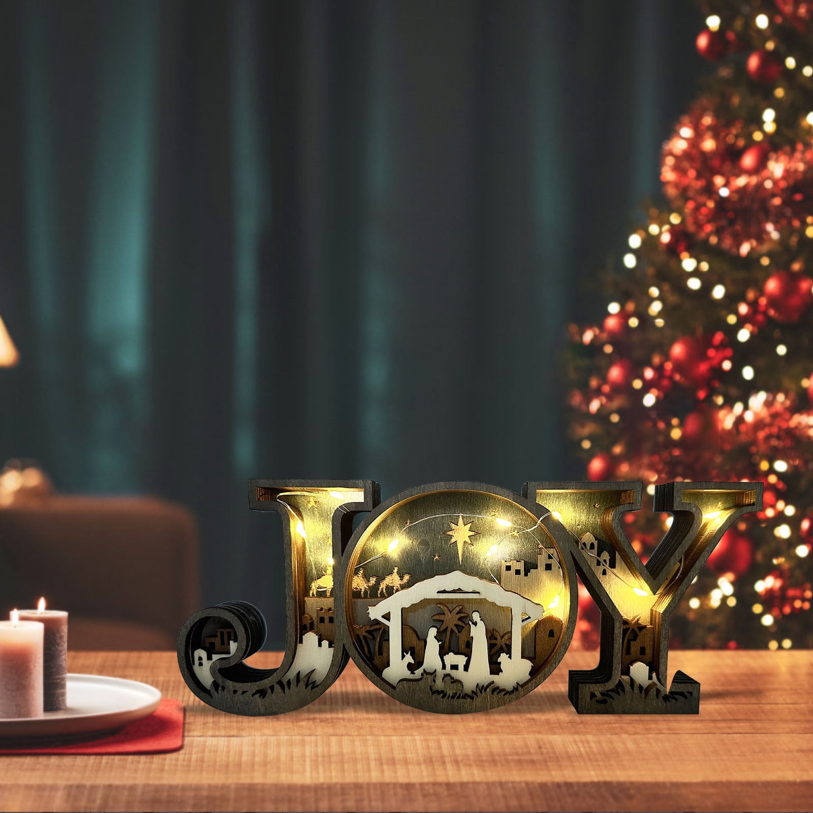 Gyedtr Wooden Nativity Scene Indoor Figure Nativity Decorations ...