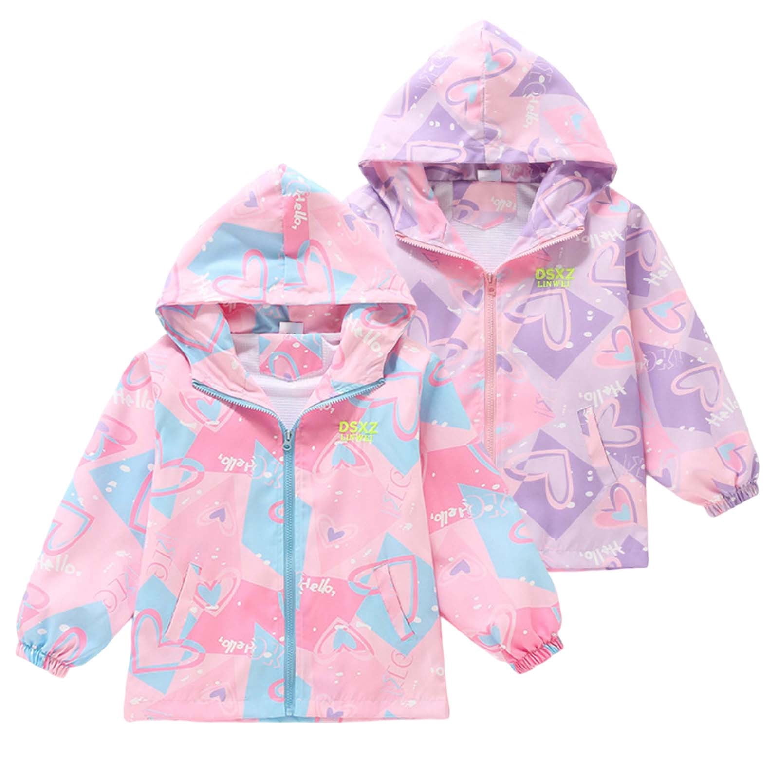 Gyexs Boys Girls Rain Jacket Cute Heart Print Lightweight Waterproof ...