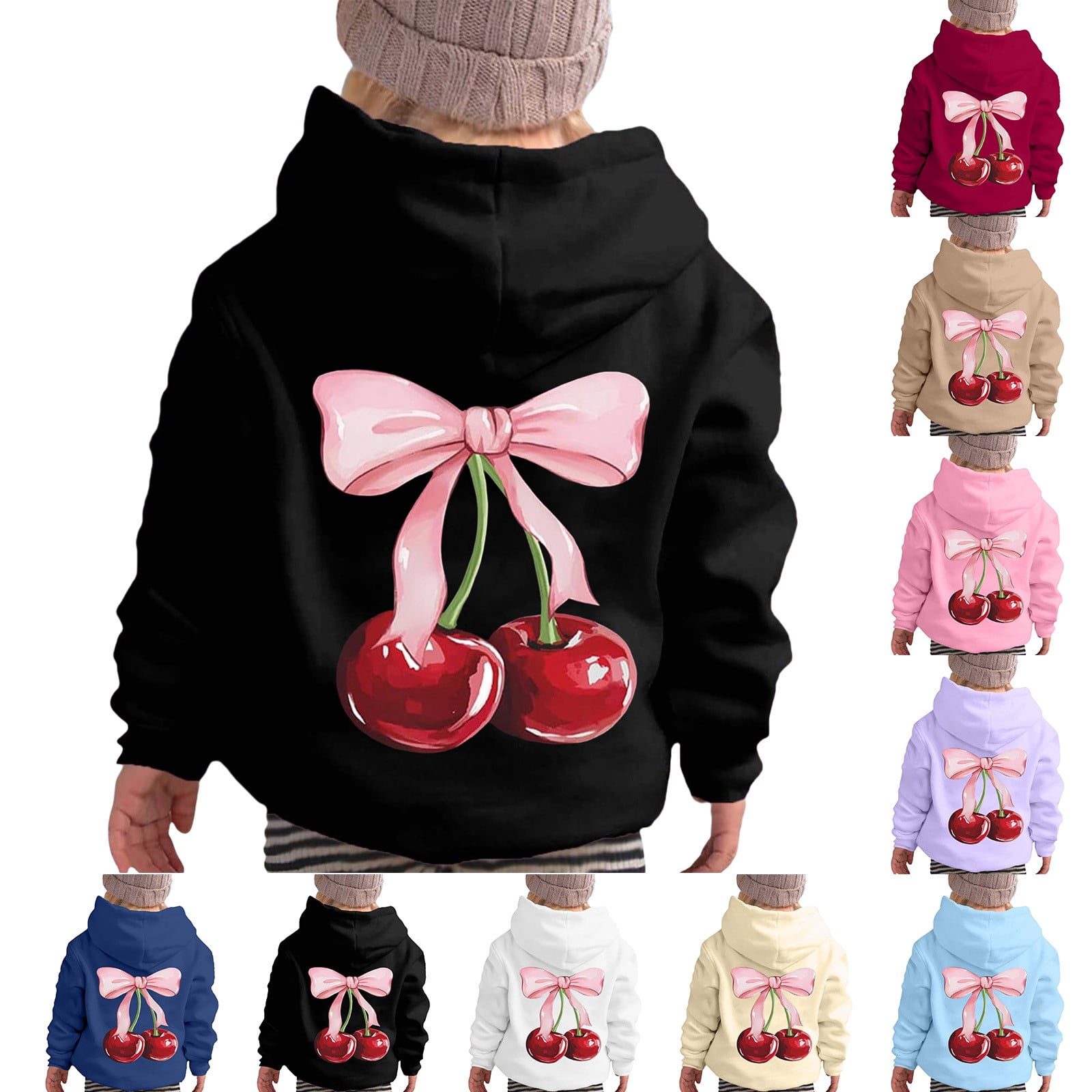 Gyexs Cherry Hoodies for Girls Cartoon Printed Oversized Pullover Tops ...