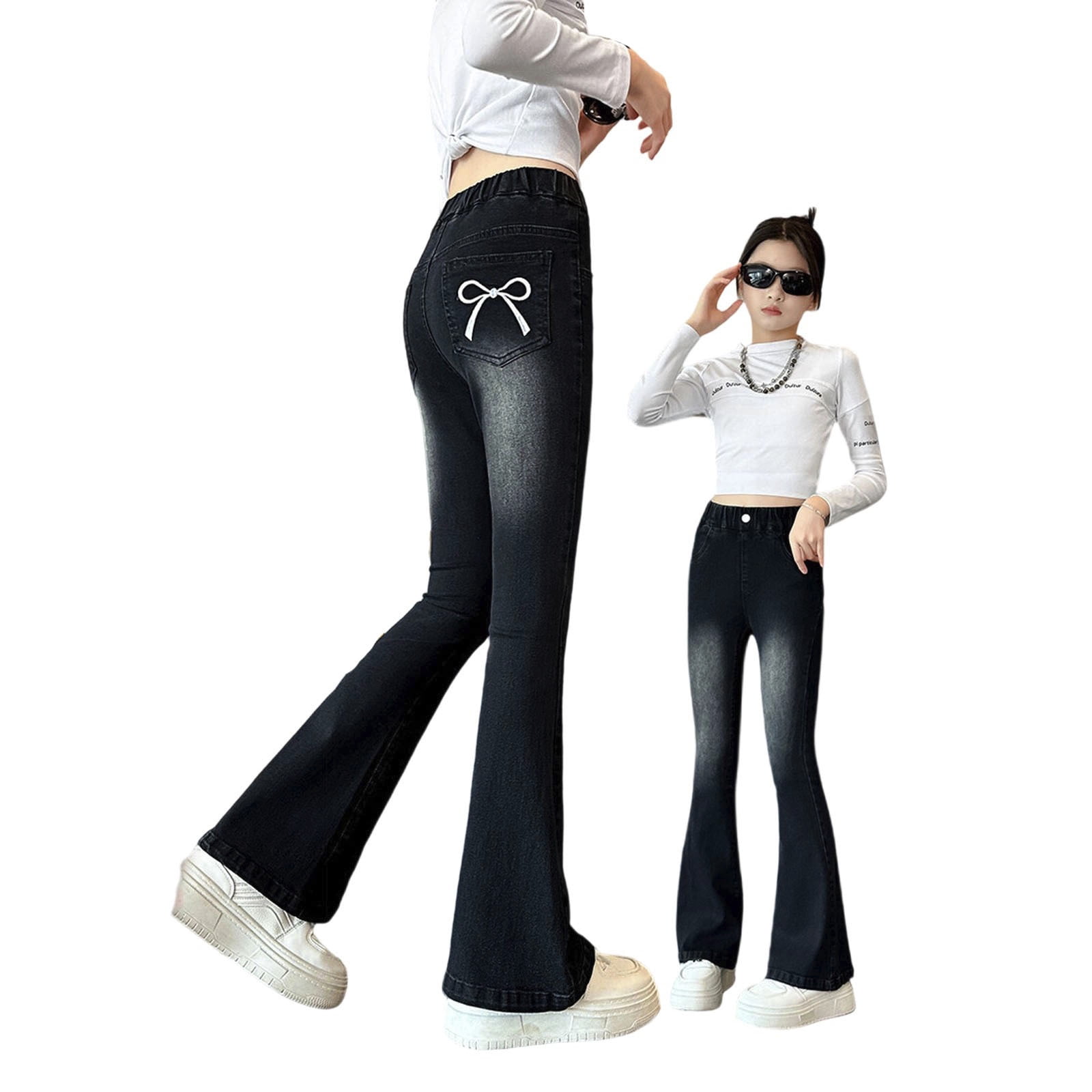 Gyexs Cute Pants for Teen Girls High Waist Wide Leg Jeans Back To ...
