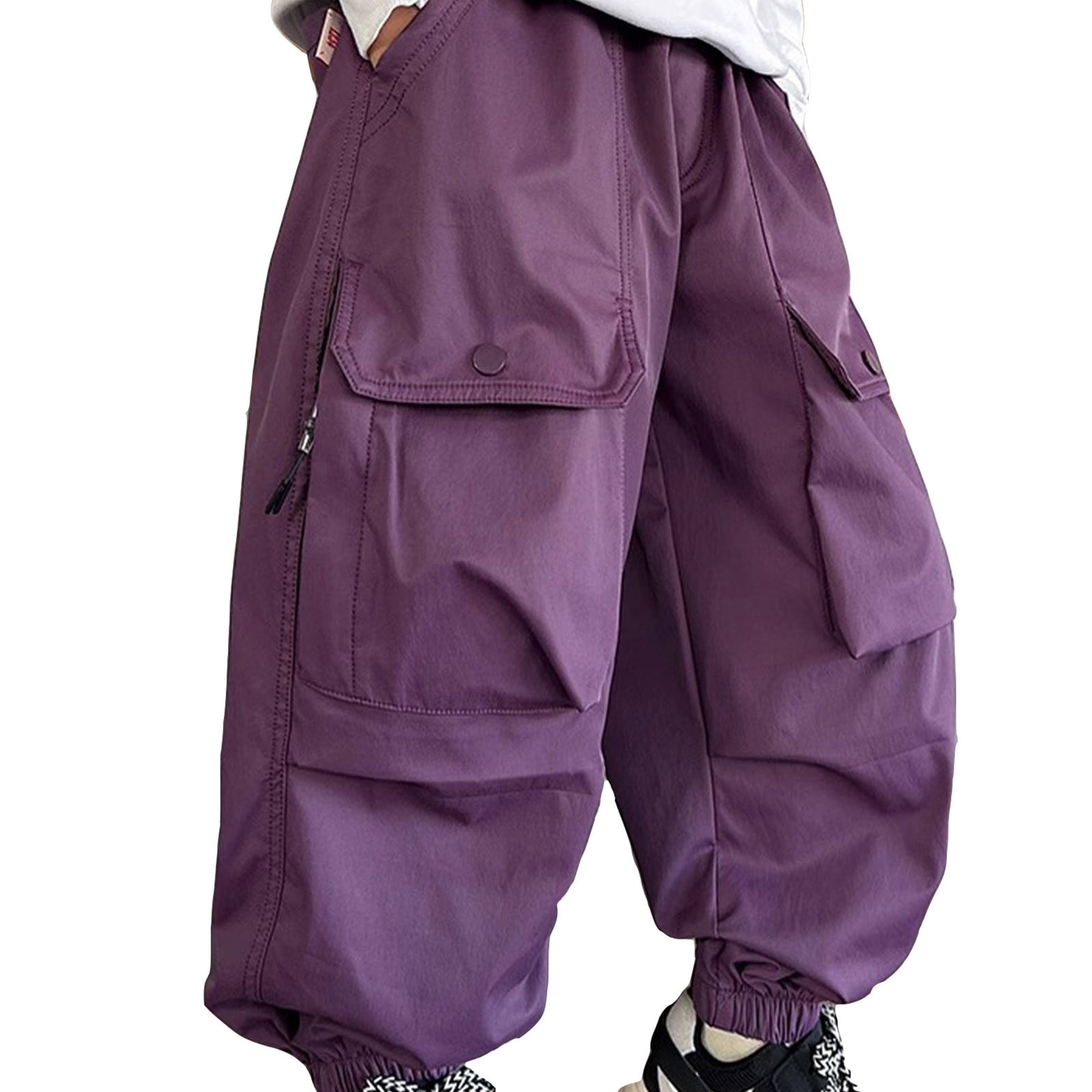 Gyexs Girls Cargo Pants Size 14-16 High Waist Parachute Pants Straight ...