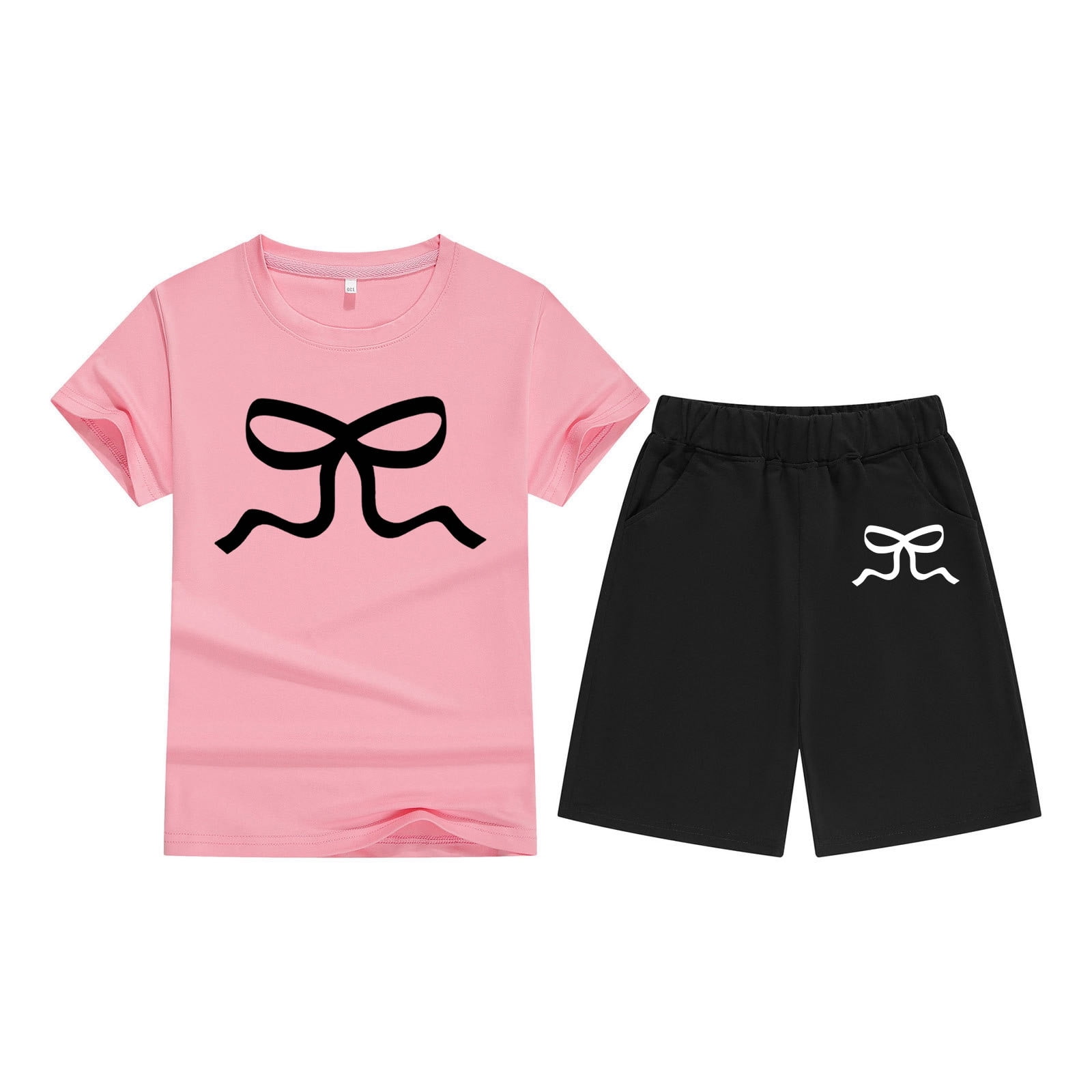 Gyexs Girls Short Sets Size 7-8 Fashion Bowknot Printed Athletic Shirt ...