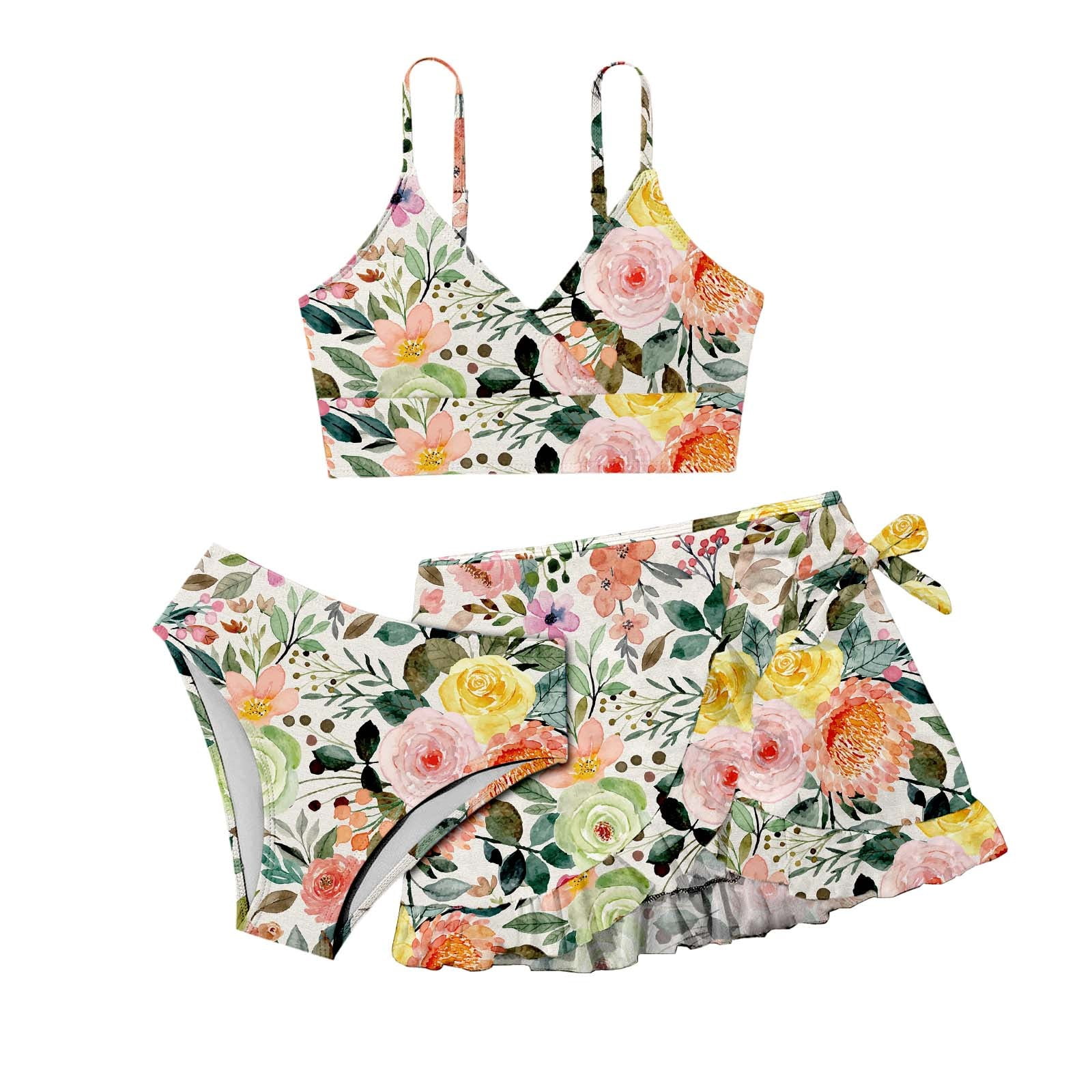 Gyexs Girls Swimsuits Size 13-14 Bathing Suit 3 Piece Floral Bikini ...