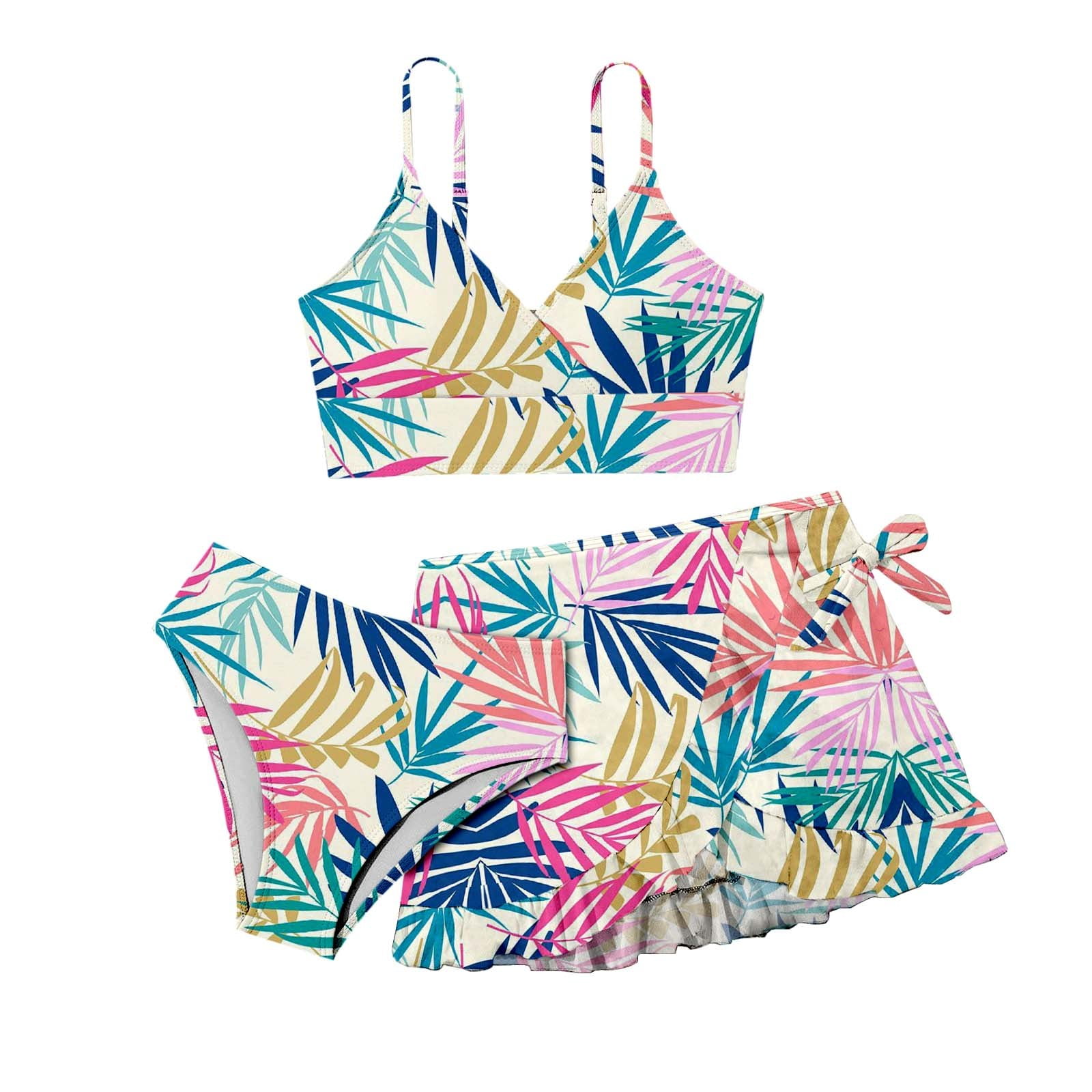 Gyexs Girls Swimsuits Size 9-10 Bathing Suit 3 Piece Floral Bikini Tops ...