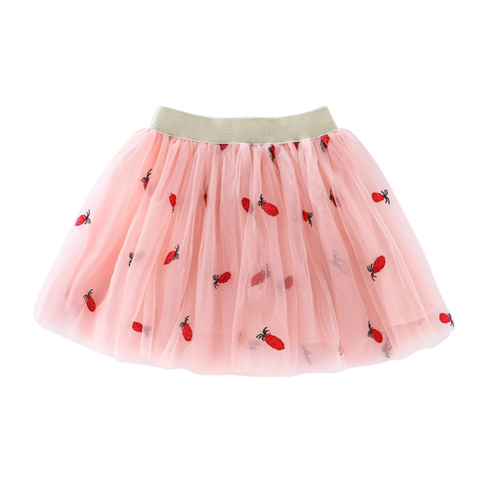 Gyexs Girls Tutu Tulle Skirt Embroidery with Heart Cherry Pineapple Graphics Ruffle Dress ...