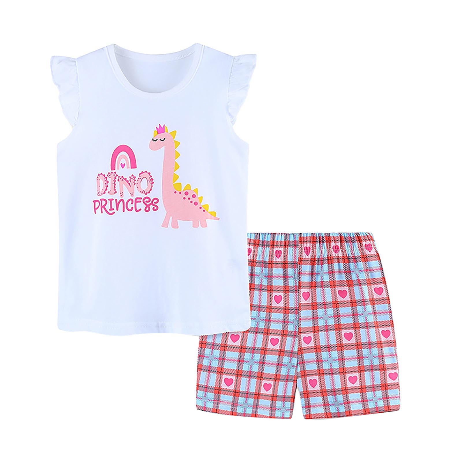Gyexs Girls White Tank Top Set Size 1-8 Cute Cartoon Printed Sleeveless ...
