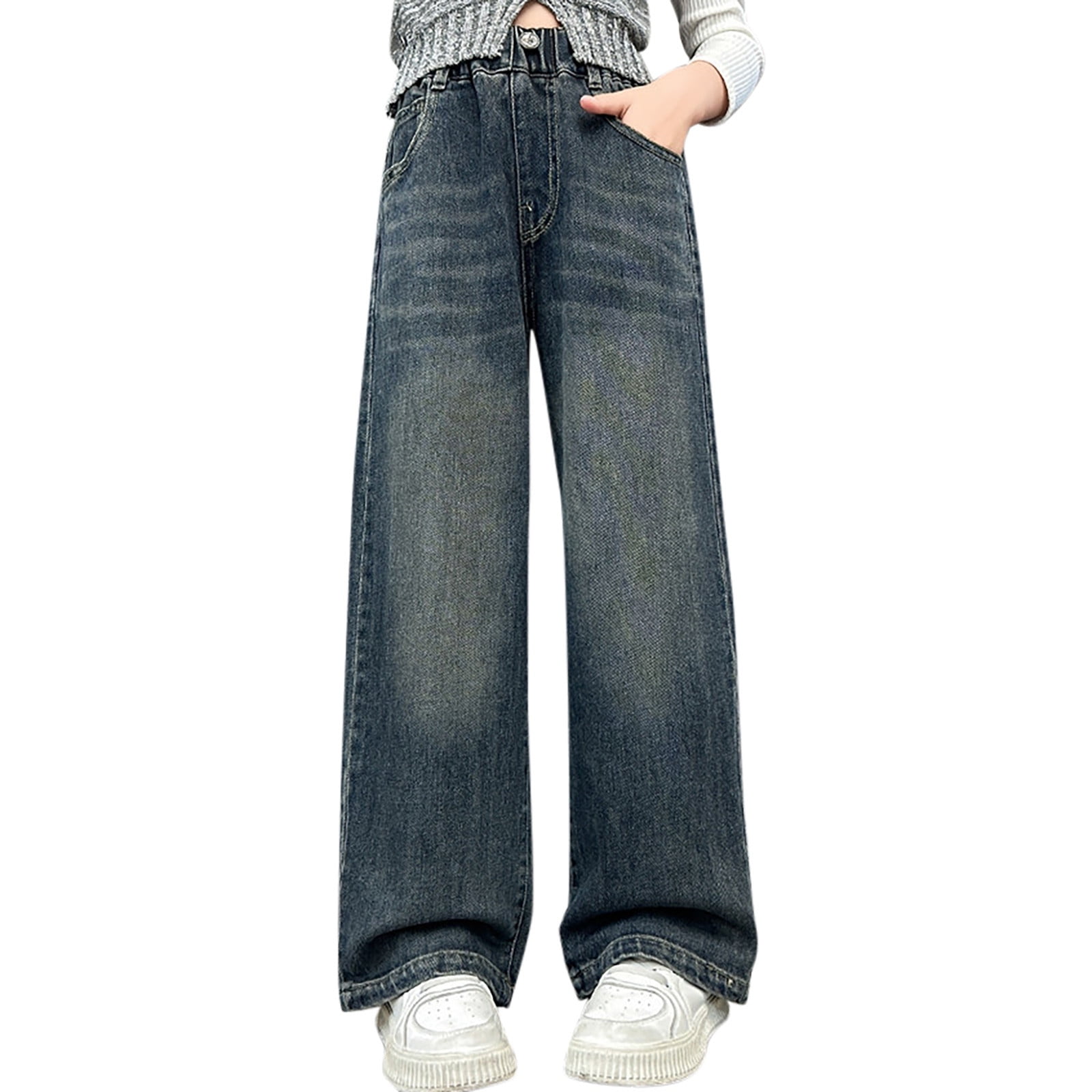 Gyexs Girls Wide Leg Jeans Heart Embroidered Denim Pants Casual ...