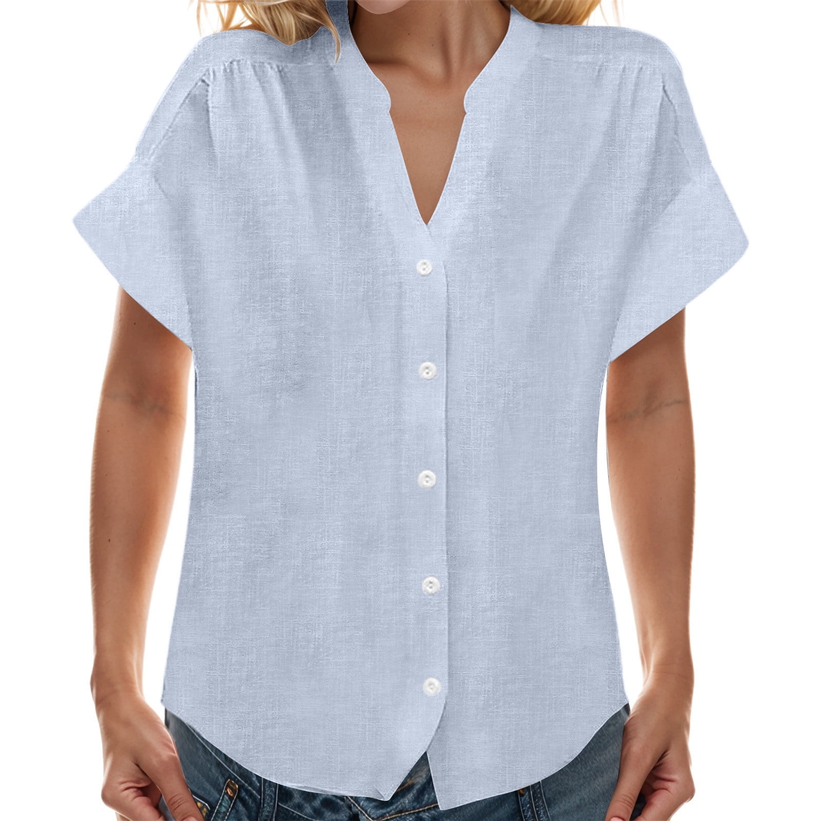 Gyexs Linen Shirt for Women 2025 Cotton Summer Tops Trendy Short Sleeve ...