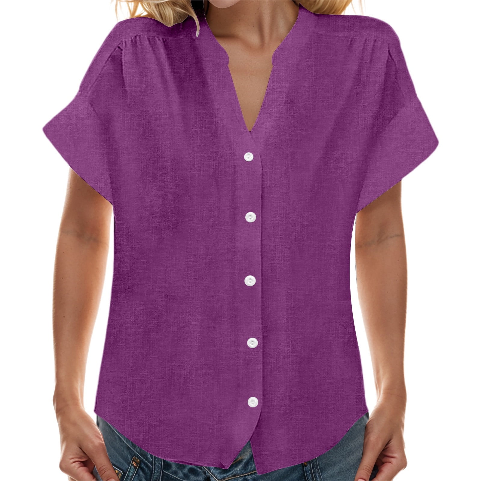 Gyexs Linen Shirt for Women 2025 Cotton Summer Tops Trendy Short Sleeve ...