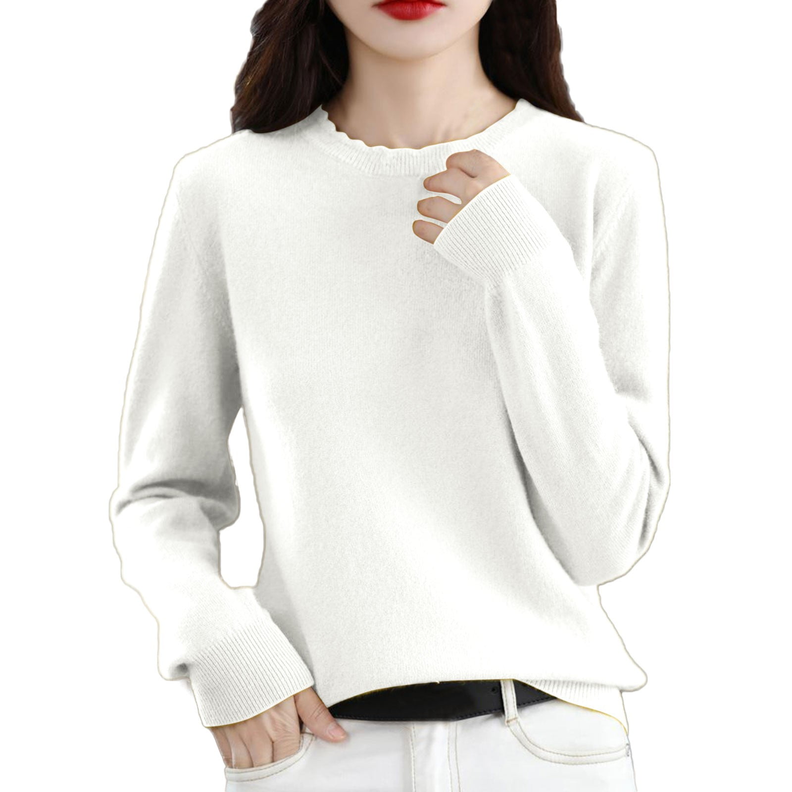 Gyexs Winter Sweaters for Women Neck Long Sleeve Fuzzy Knit Tops ...