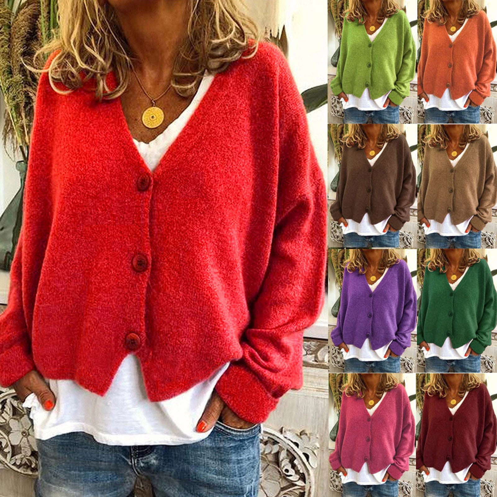 Gyexs Women's Floral Knit Sweaters Cardigan Fall Winter Button Down ...