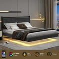 Gyfimoie Queen Floating Bed Frame with LED Lights, Modern Upholstered ...