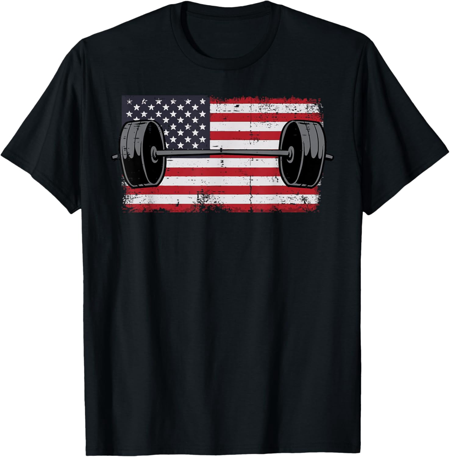 Gym Barbell US Flag Workout Deadlift Weightlift Men Women T-Shirt ...
