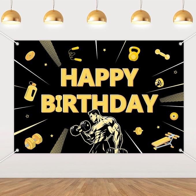 Gym Birthday Party Decorations for Men - Gym Birthday Backdrop Black ...