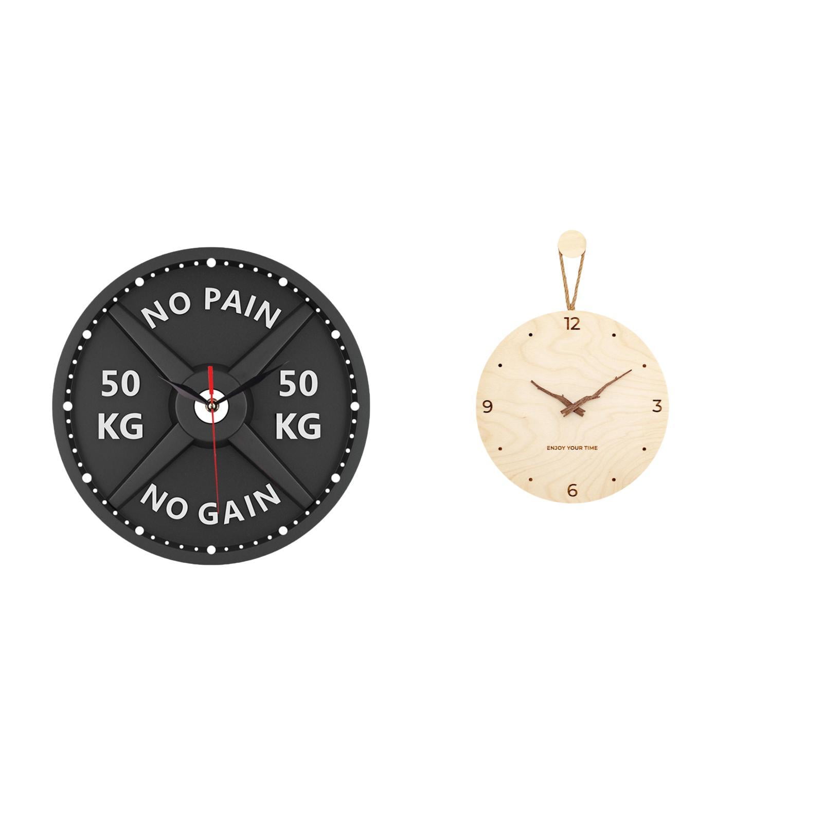 Gym Clock Barbell Wall Clock Bodybuilding Clock Wooden Material Silent ...