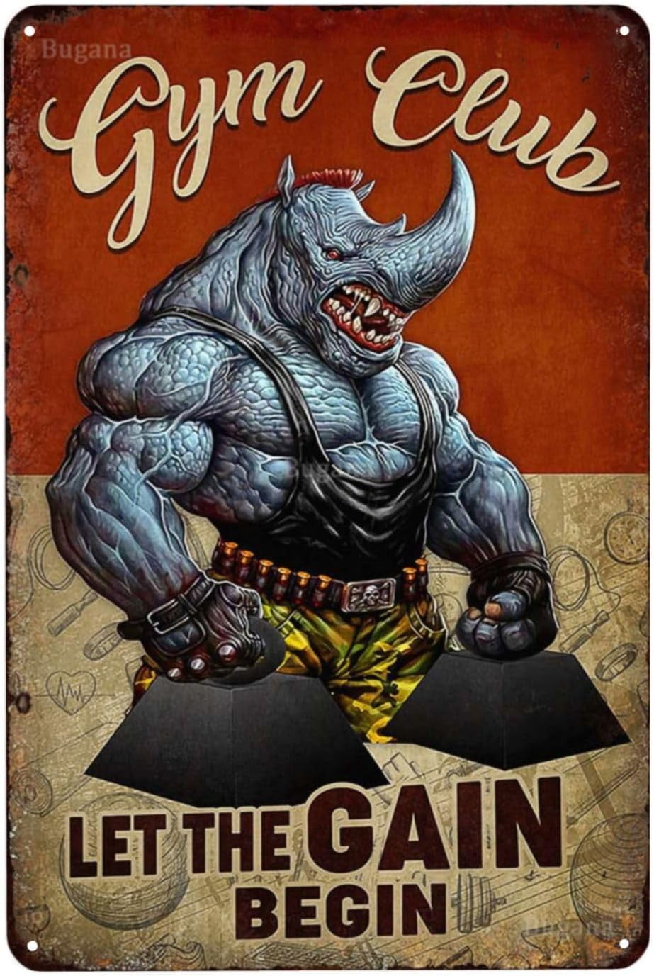 Gym Club Let The Gain Begin Metal Sign Chic Vintage Tin Signs, Retro ...