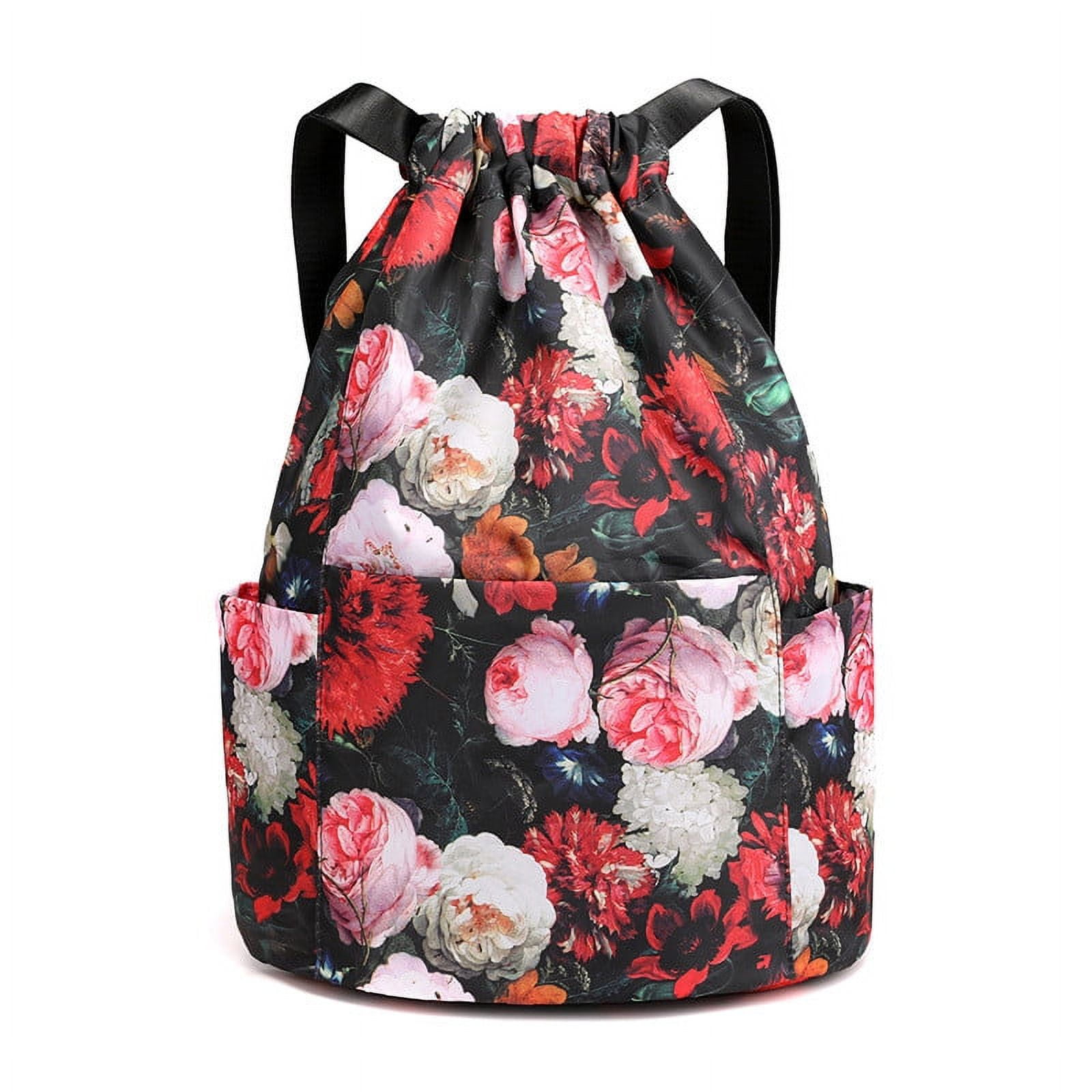 Gym Drawstring Bag, Waterproof Drawstring Backpack with Zipper Pocket ...
