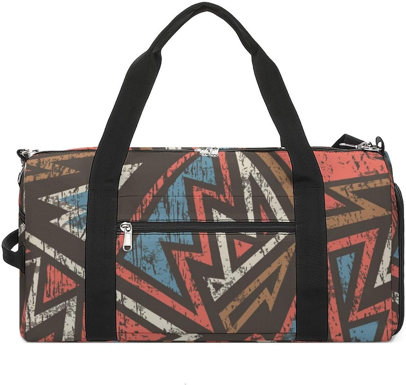 Gym Duffel Bag with Shoe Compartment Wet Pocket, Ancient Geometric Wood ...