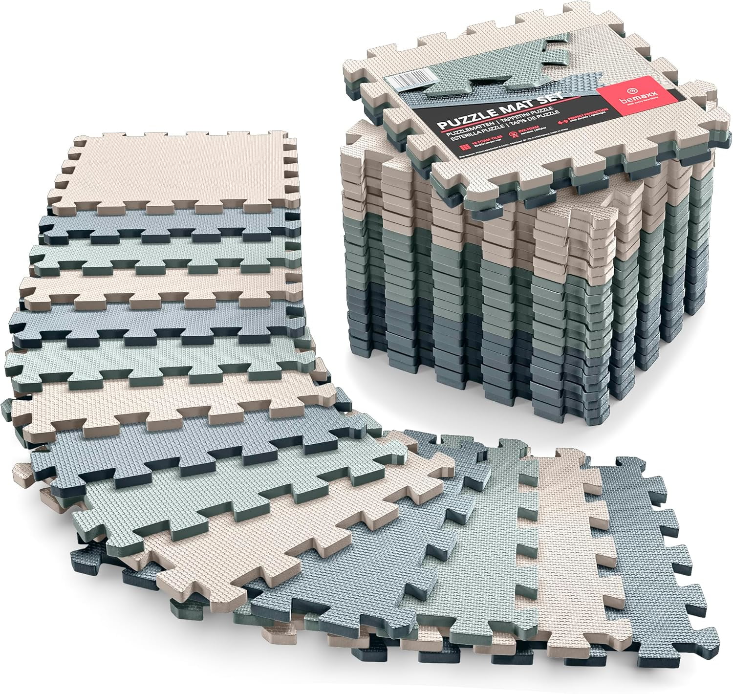 Gym Flooring Set - Interlocking EVA Soft Foam Floor Mat, 18 Pieces ...